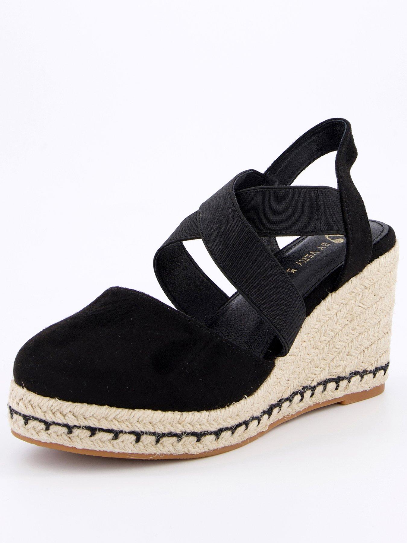 V by Very Extra Wide Fit Closed Toe Wedge With Elastic Strap - Black | Very