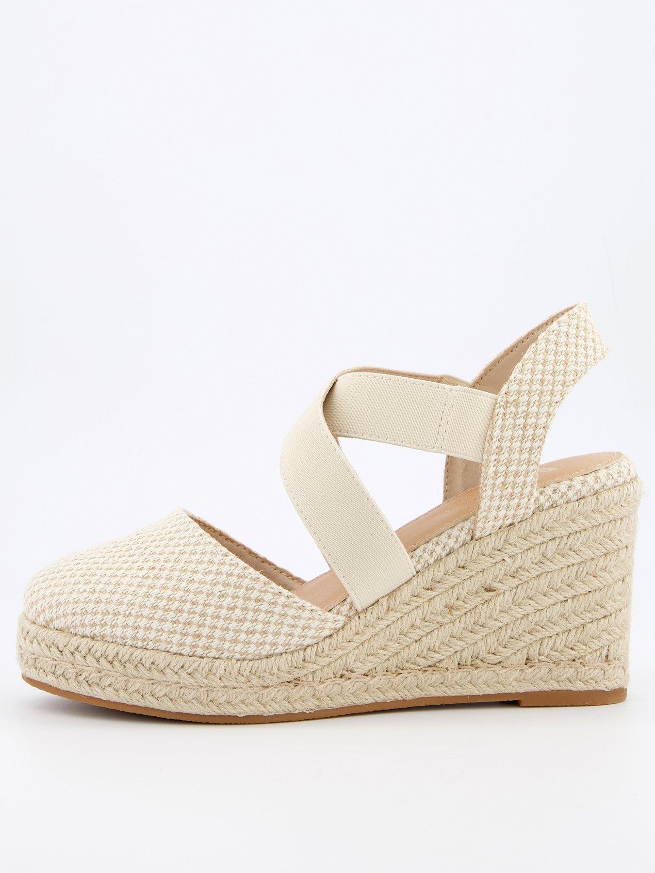 V by Very Extra Wide Fit Closed Toe Wedge With Elastic Strap - Cream | Very