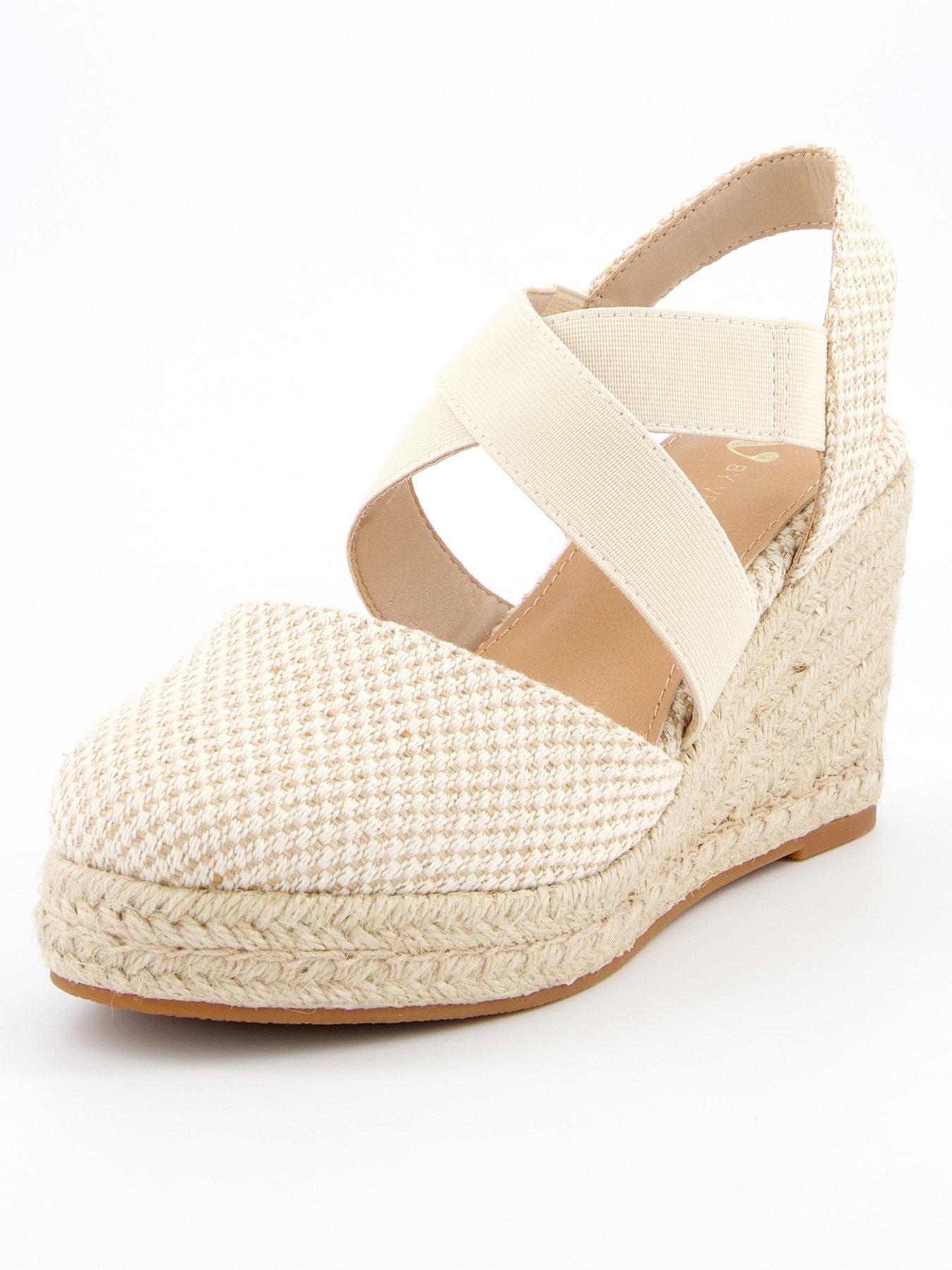 V by Very Extra Wide Fit Closed Toe Wedge With Elastic Strap - Cream | Very
