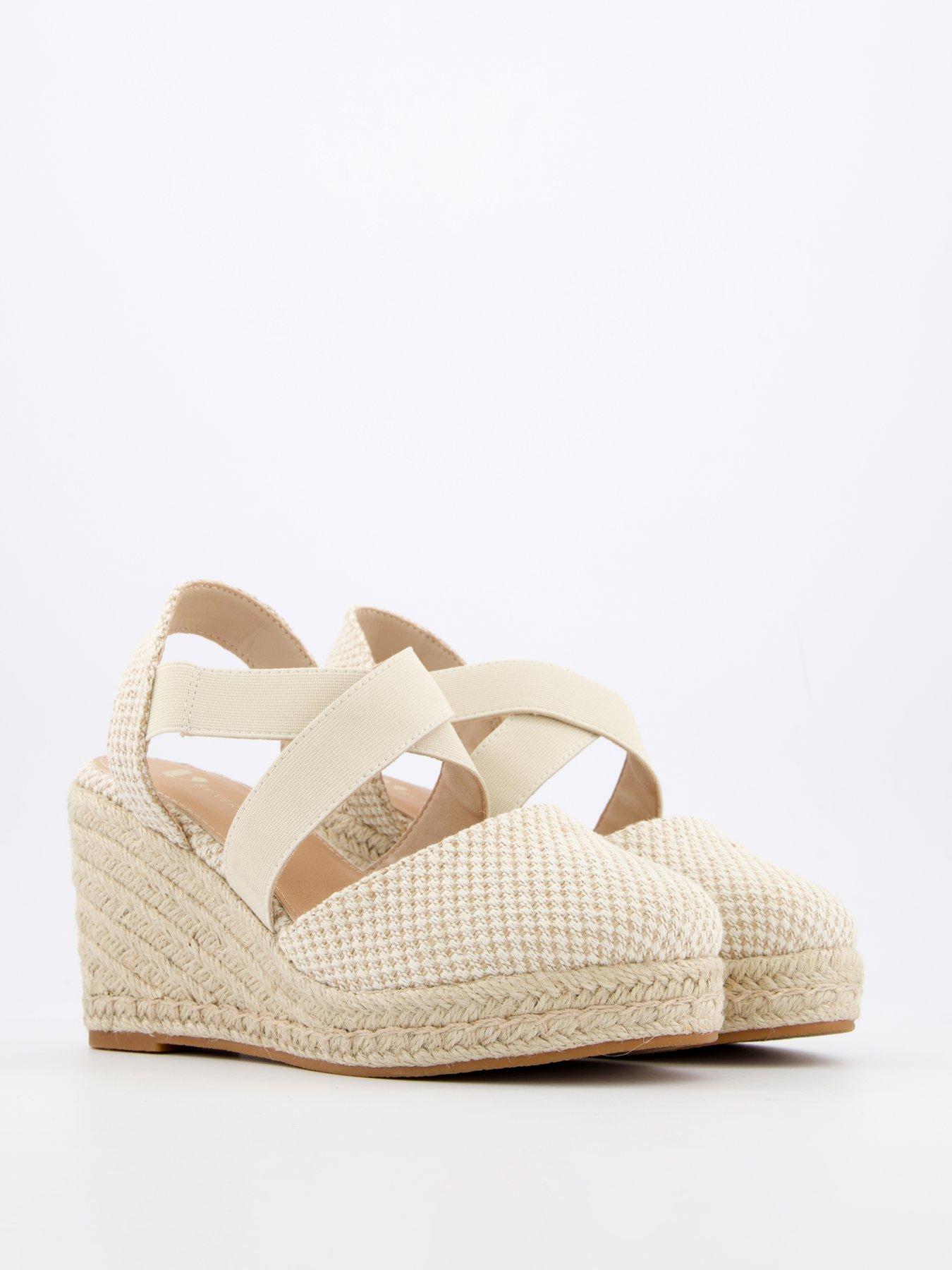 V by Very Extra Wide Fit Closed Toe Wedge With Elastic Strap - Cream | Very
