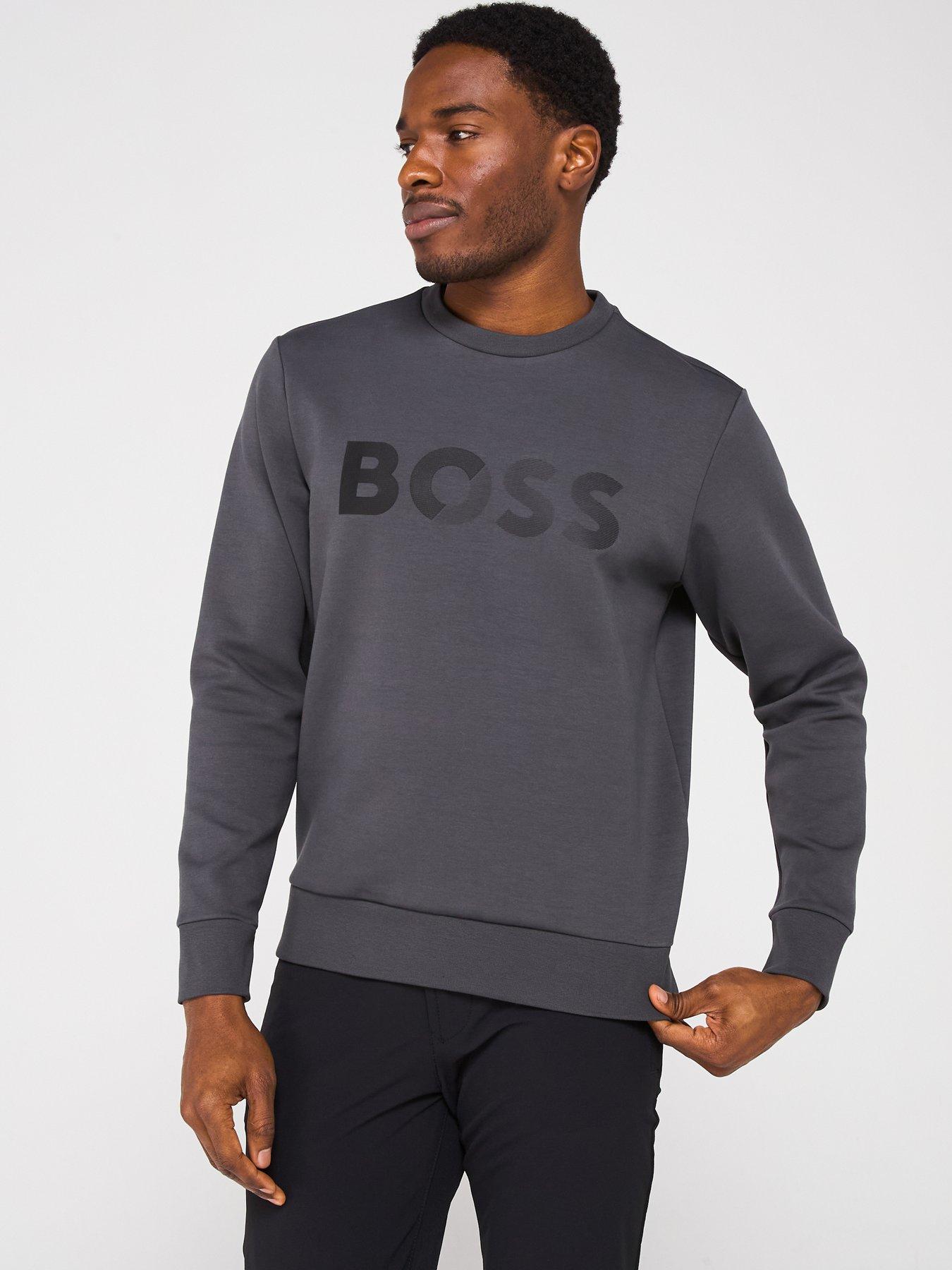 BOSS Salbo Regular Fit Rubberised Chest Logo Crew Sweat- Dark Grey | Very