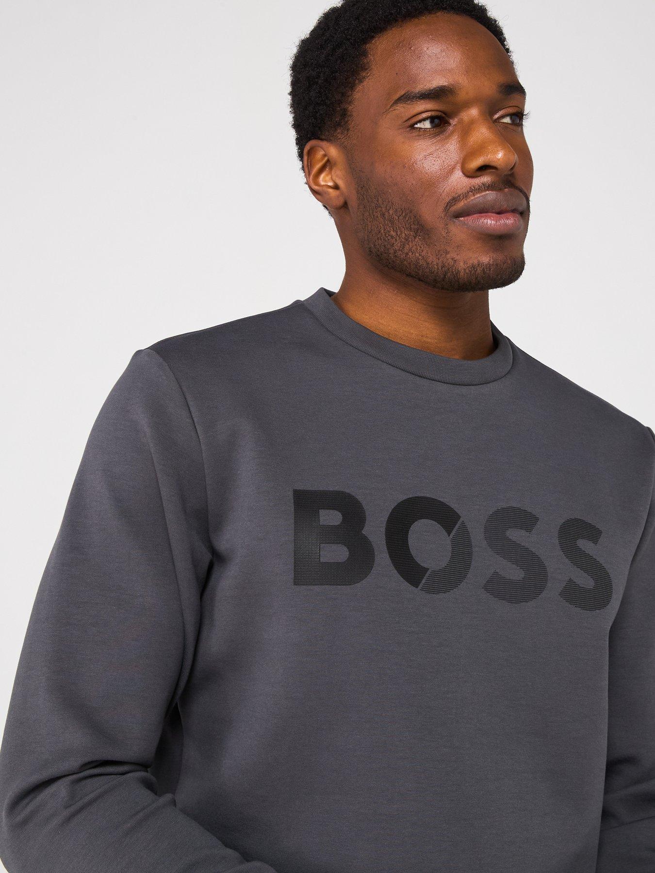 BOSS Salbo Regular Fit Rubberised Chest Logo Crew Neck Sweatshirt ...