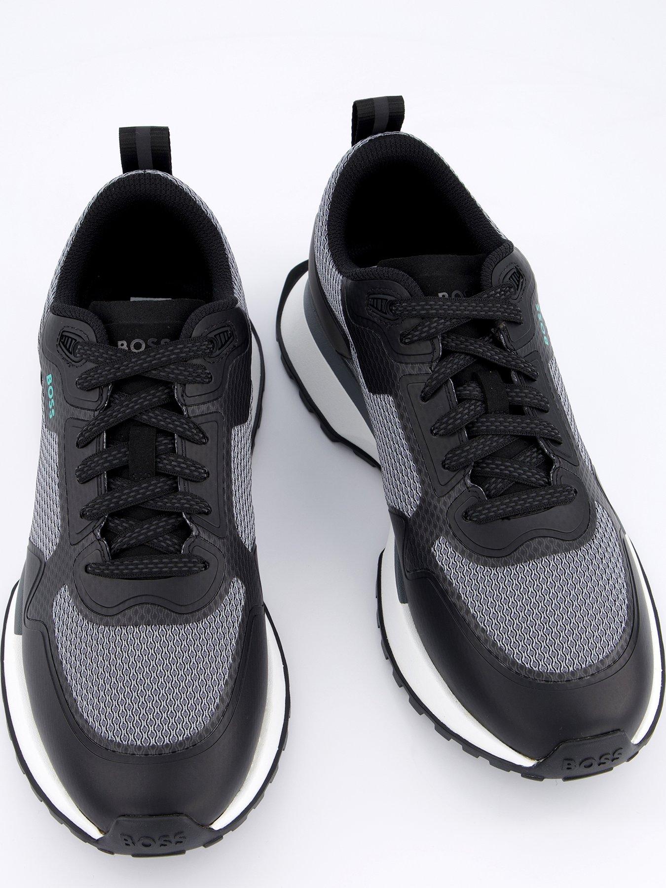BOSS Jonah Mesh and PU Leather Lace Runners - Grey | Very