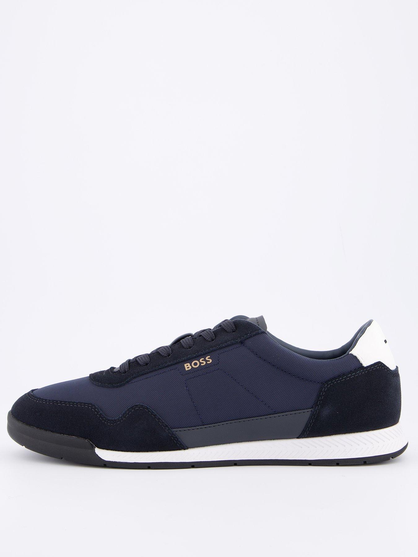 BOSS Titanium Suede and Leather Lace Trainers - Navy/White | Very