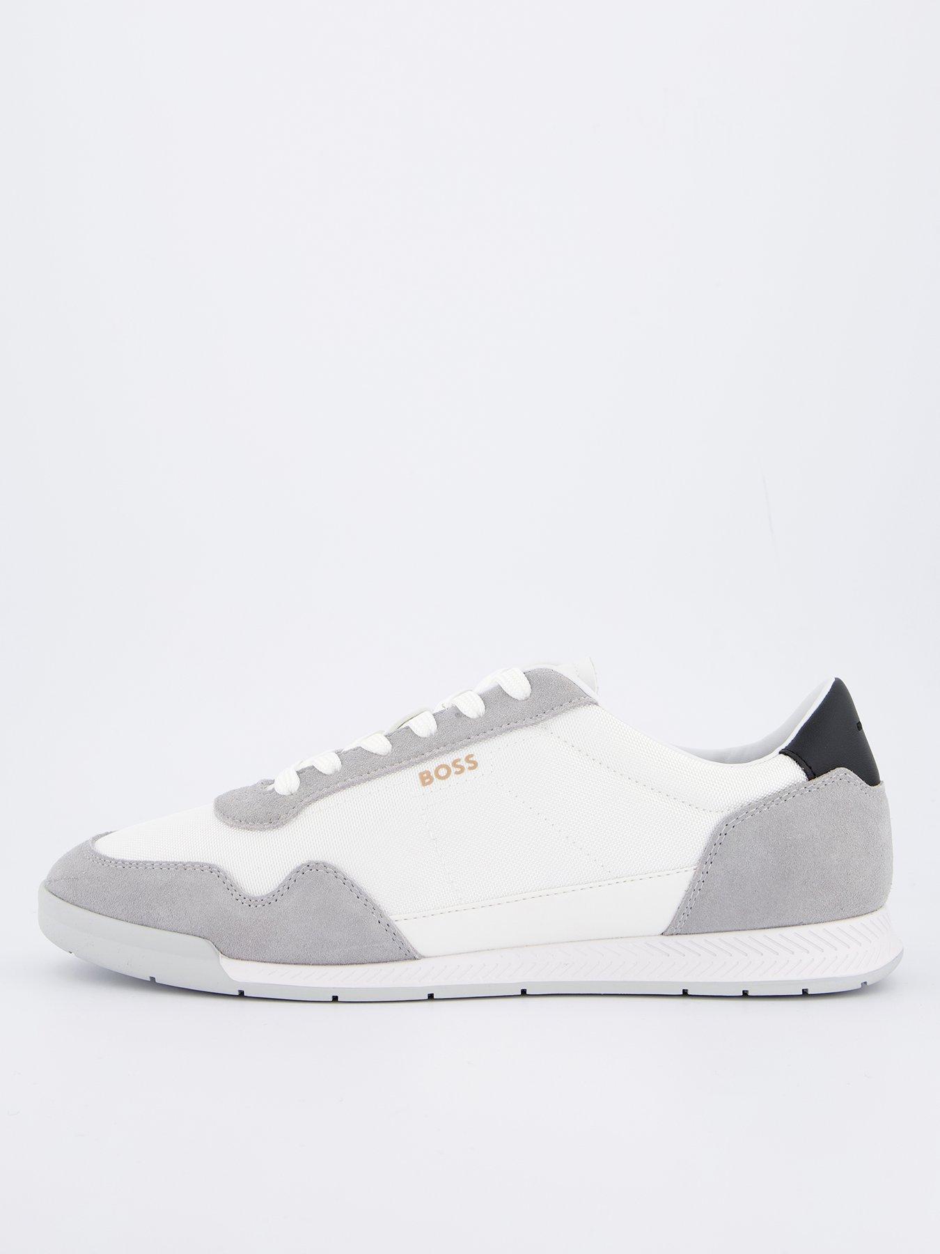 BOSS Titanium Suede and Leather Lace Trainers - White | Very