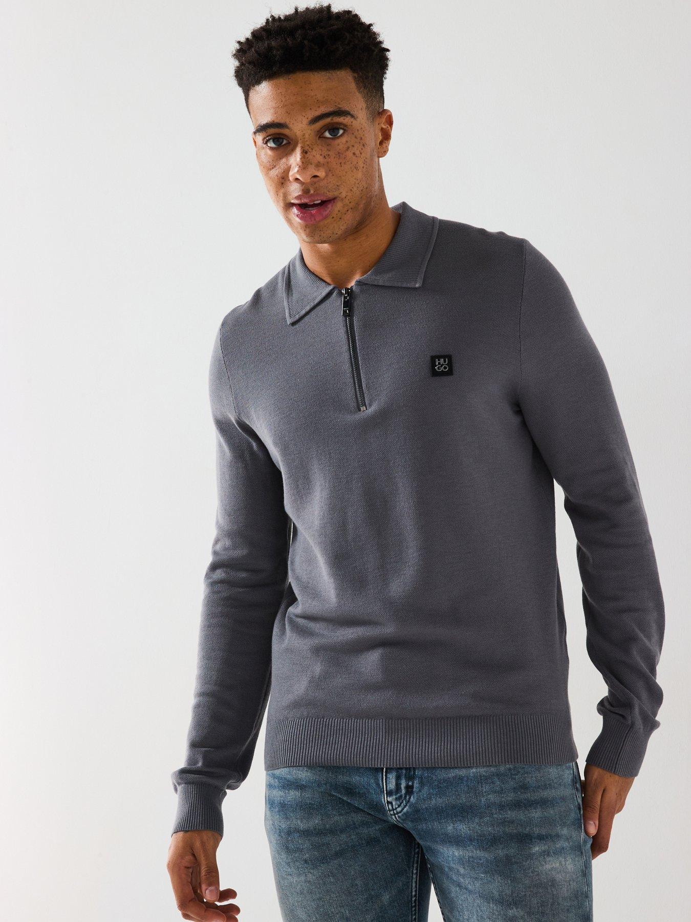HUGO Sastone 1/4 Zip Knitted Jumper - Grey | Very