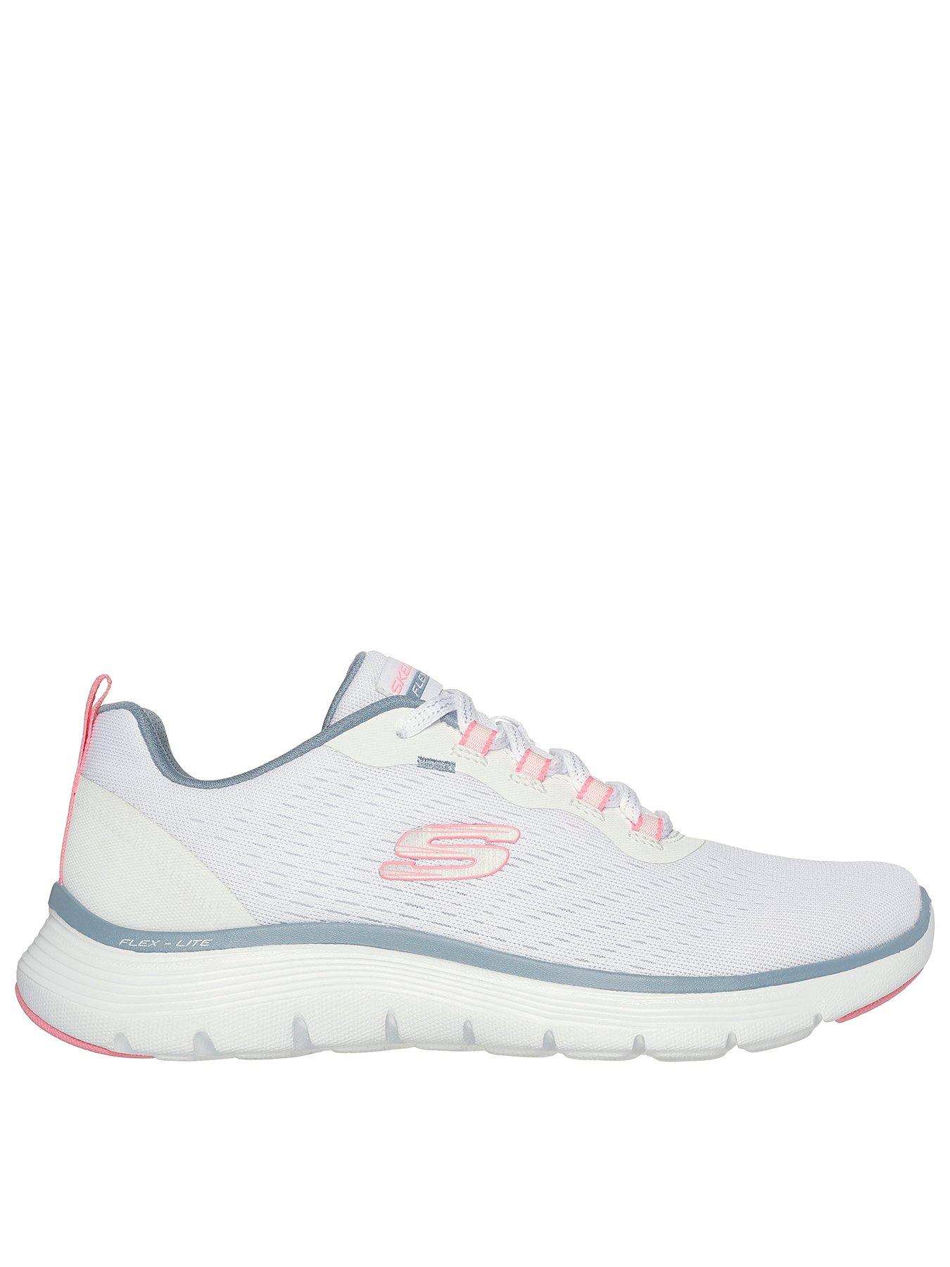 Skechers Flex Appeal 5.0 Engineered Mesh Lace-up Trainer - White Mesh/pink & Light Blue Trim | Very
