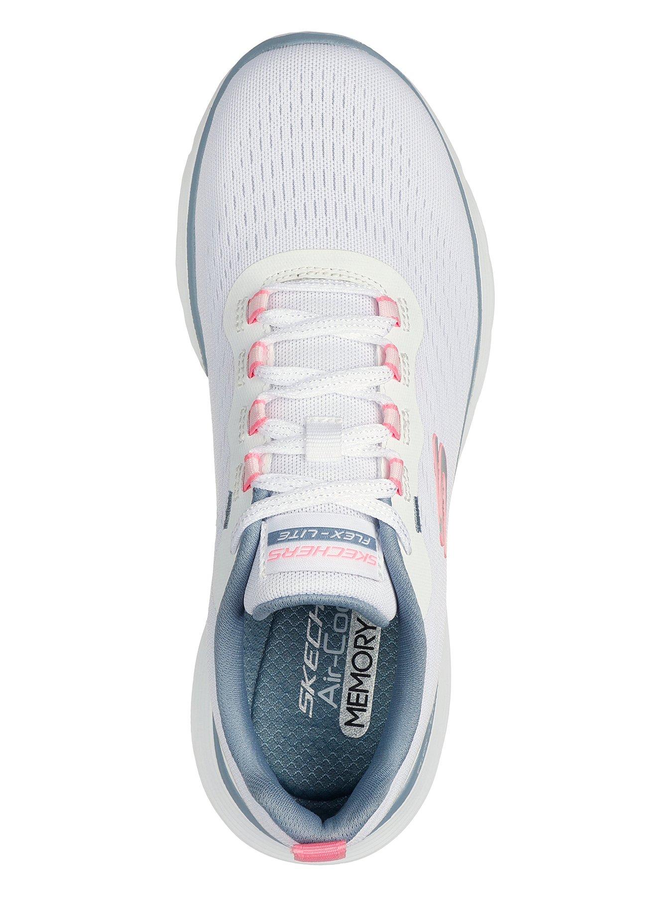 Skechers Flex Appeal 5.0 Engineered Mesh Lace-up Trainer - White Mesh/pink & Light Blue Trim | Very