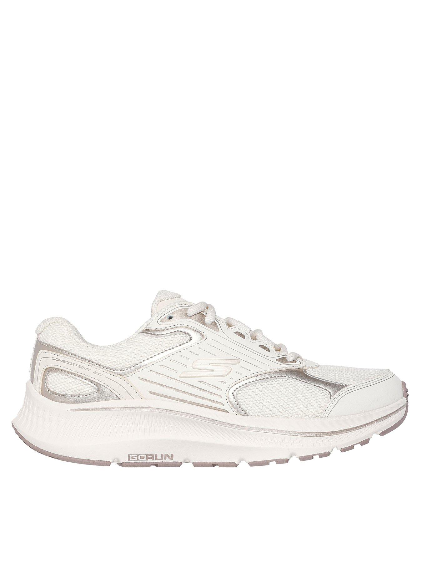 Go Run Consistent 2.0 Leather Overlay Lace Up W Athletic Mesh Natural Leather Gold Trim
