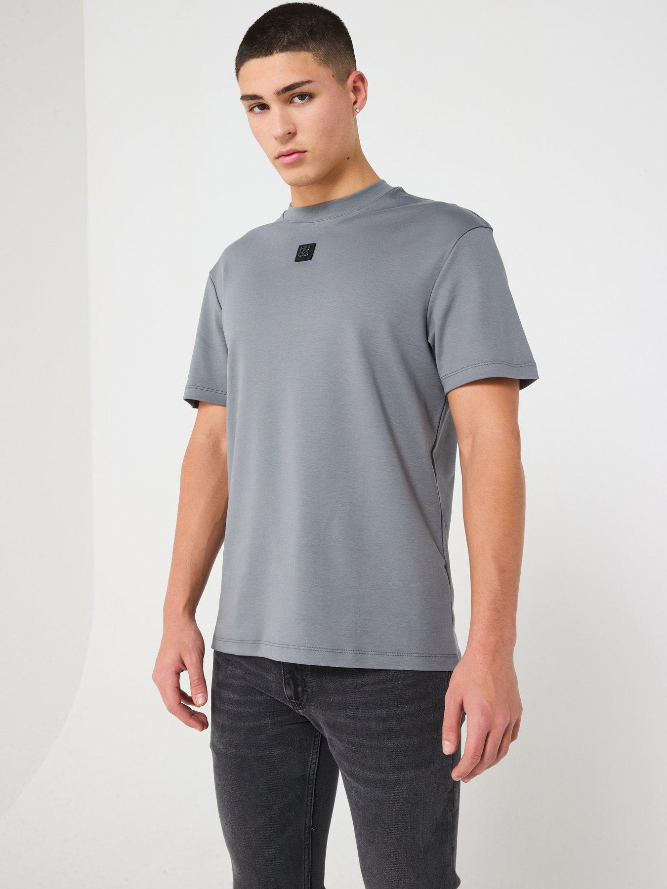 HUGO Dalile Regular Fit Centre Stacked Logo T-Shirt - Grey | Very