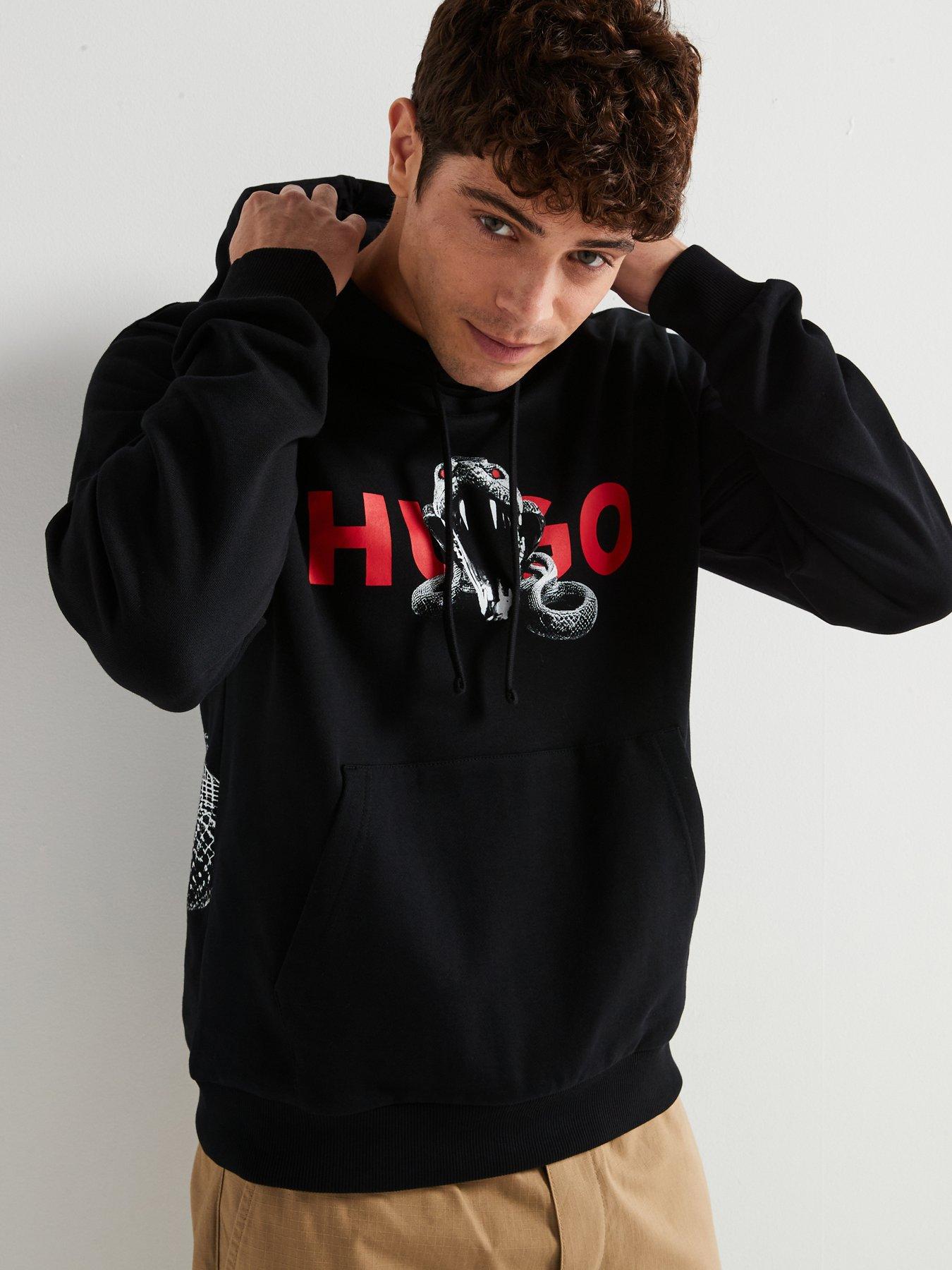HUGO Dueleyo Regular Fit Back Print Snake Logo Hoodie - Black | Very