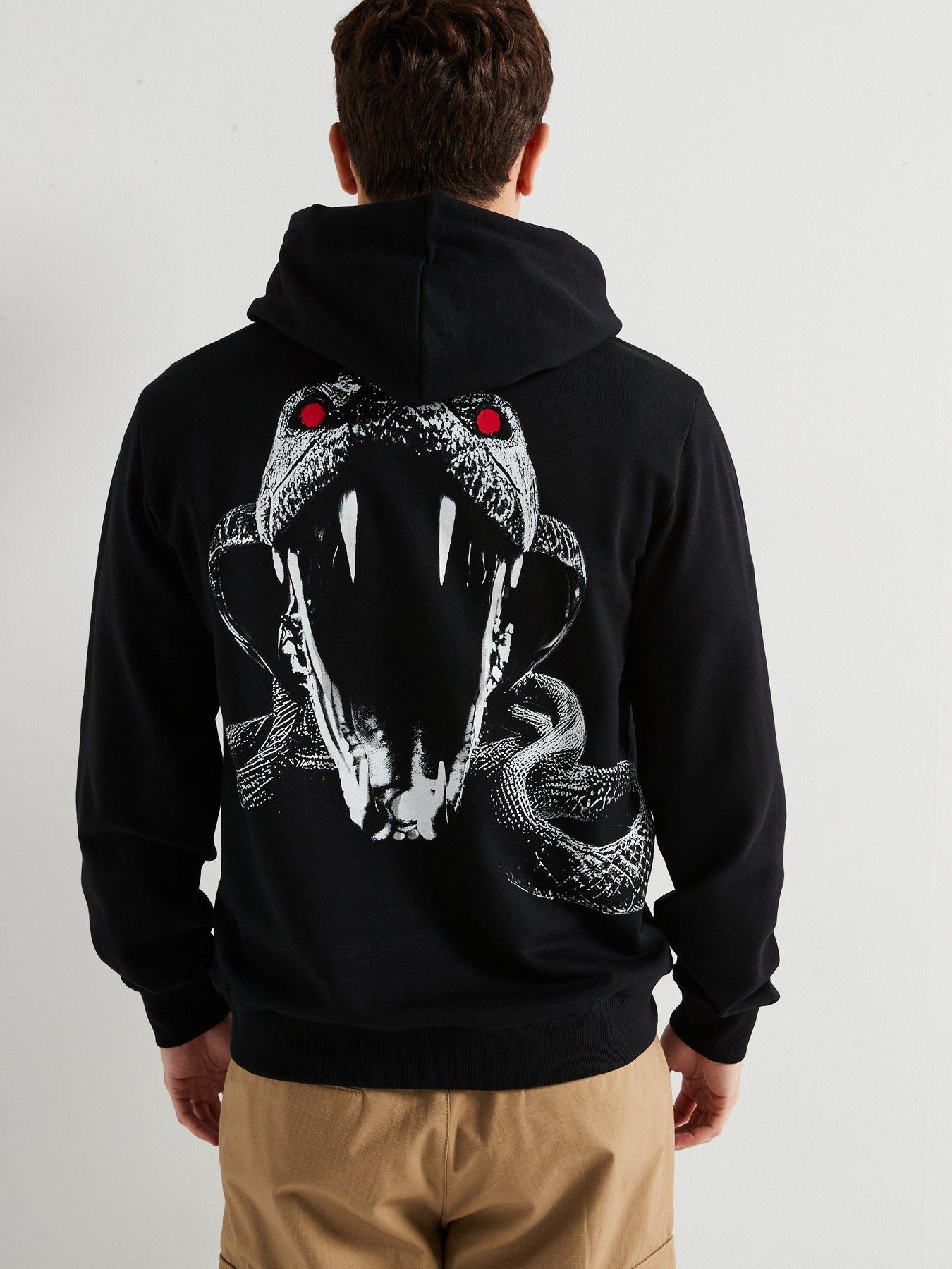 HUGO Dueleyo Regular Fit Back Print Snake Logo Hoodie - Black | Very
