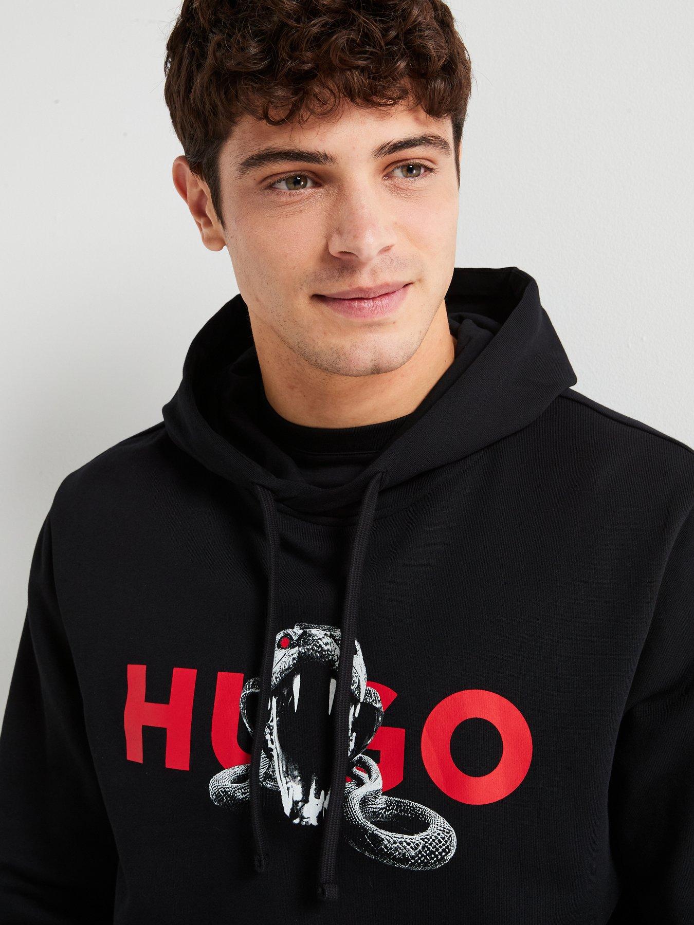 HUGO Dueleyo Regular Fit Back Print Snake Logo Hoodie - Black | Very