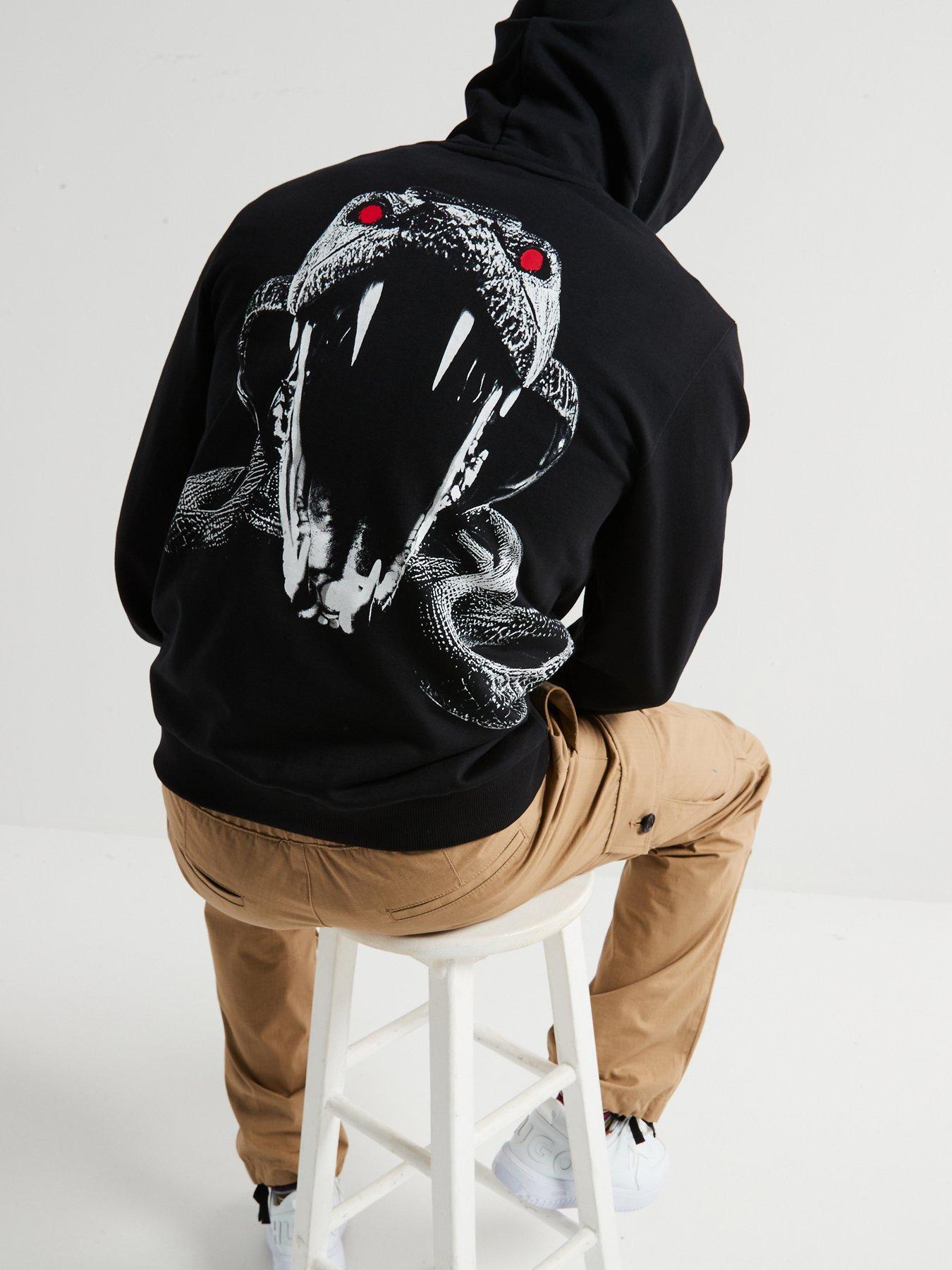 HUGO Dueleyo Regular Fit Back Print Snake Logo Hoodie - Black | Very