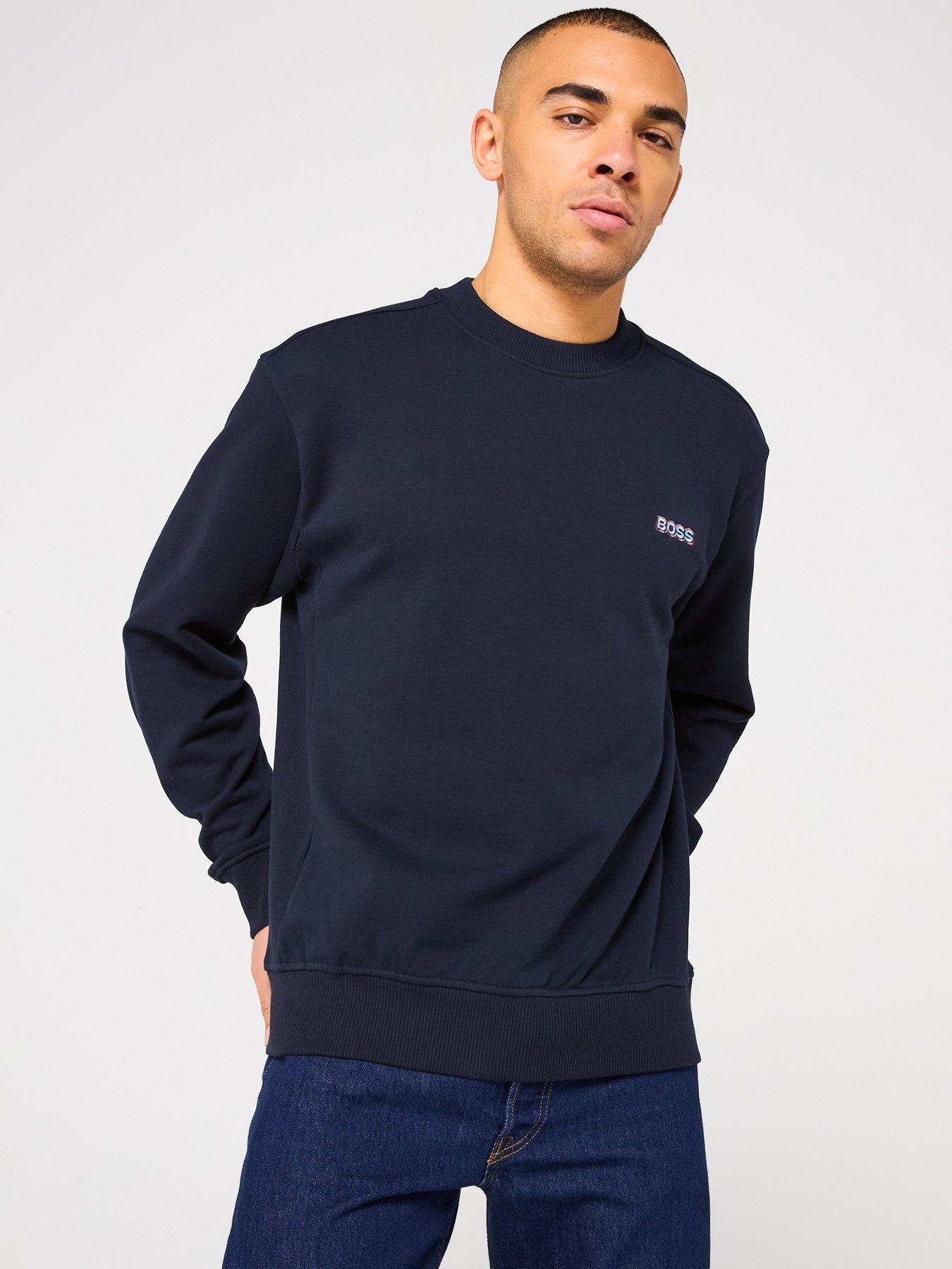 BOSS We Mixdenim Relaxed Fit Crew Sweatshirt - Dark Blue | Very