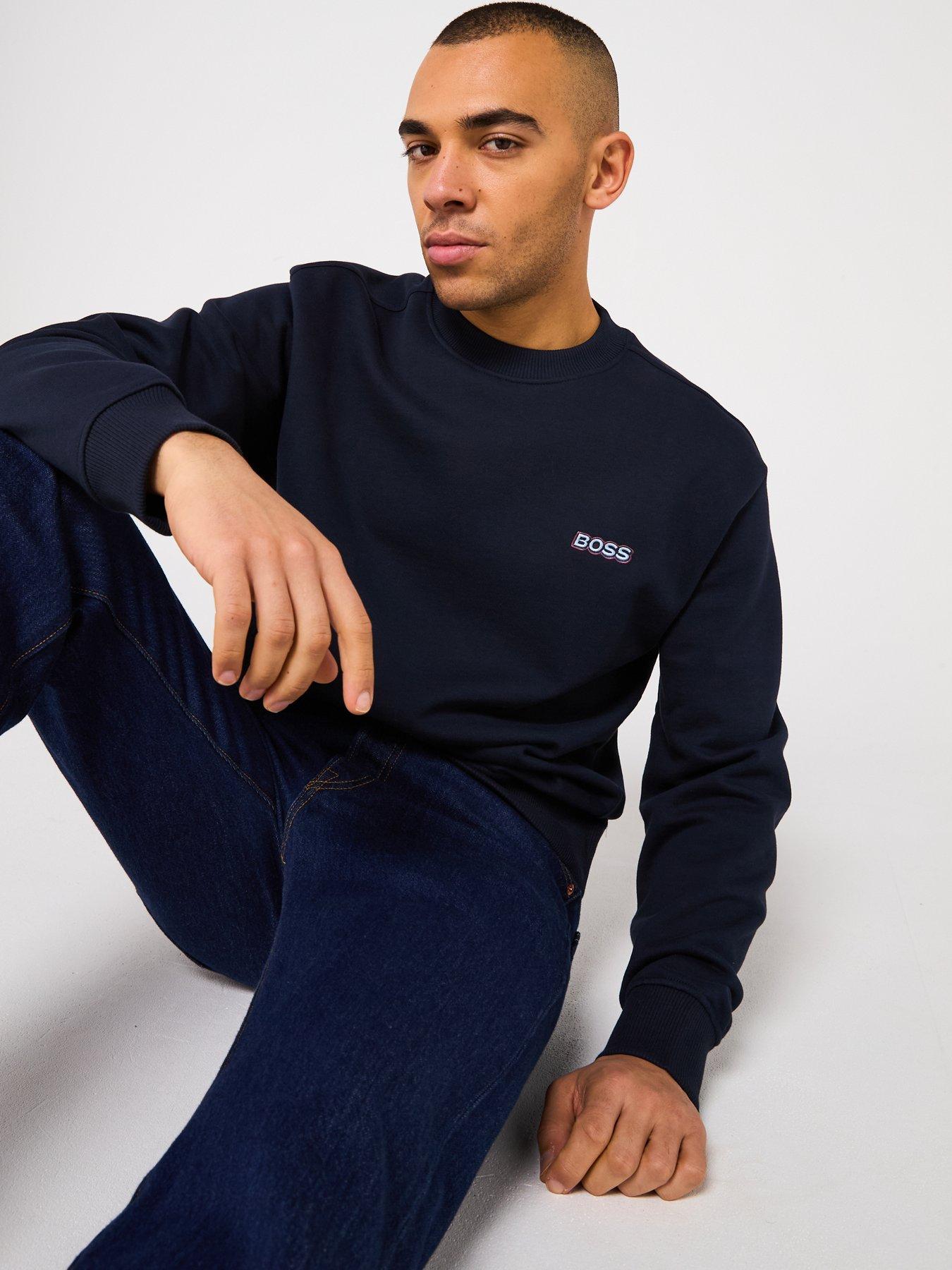 BOSS We Mixdenim Relaxed Fit Crew Sweatshirt - Dark Blue | Very