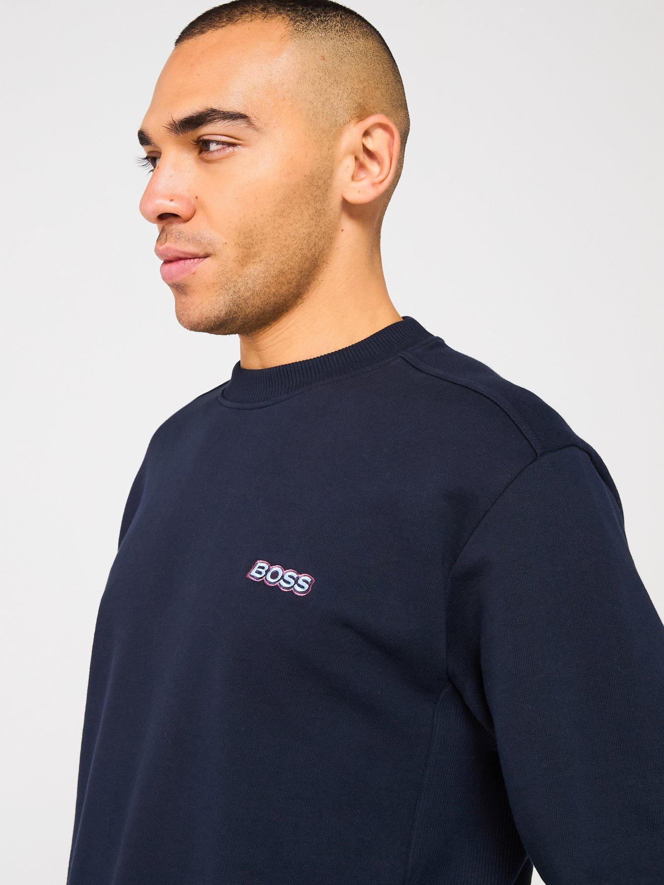 BOSS We Mixdenim Relaxed Fit Crew Sweatshirt - Dark Blue | Very