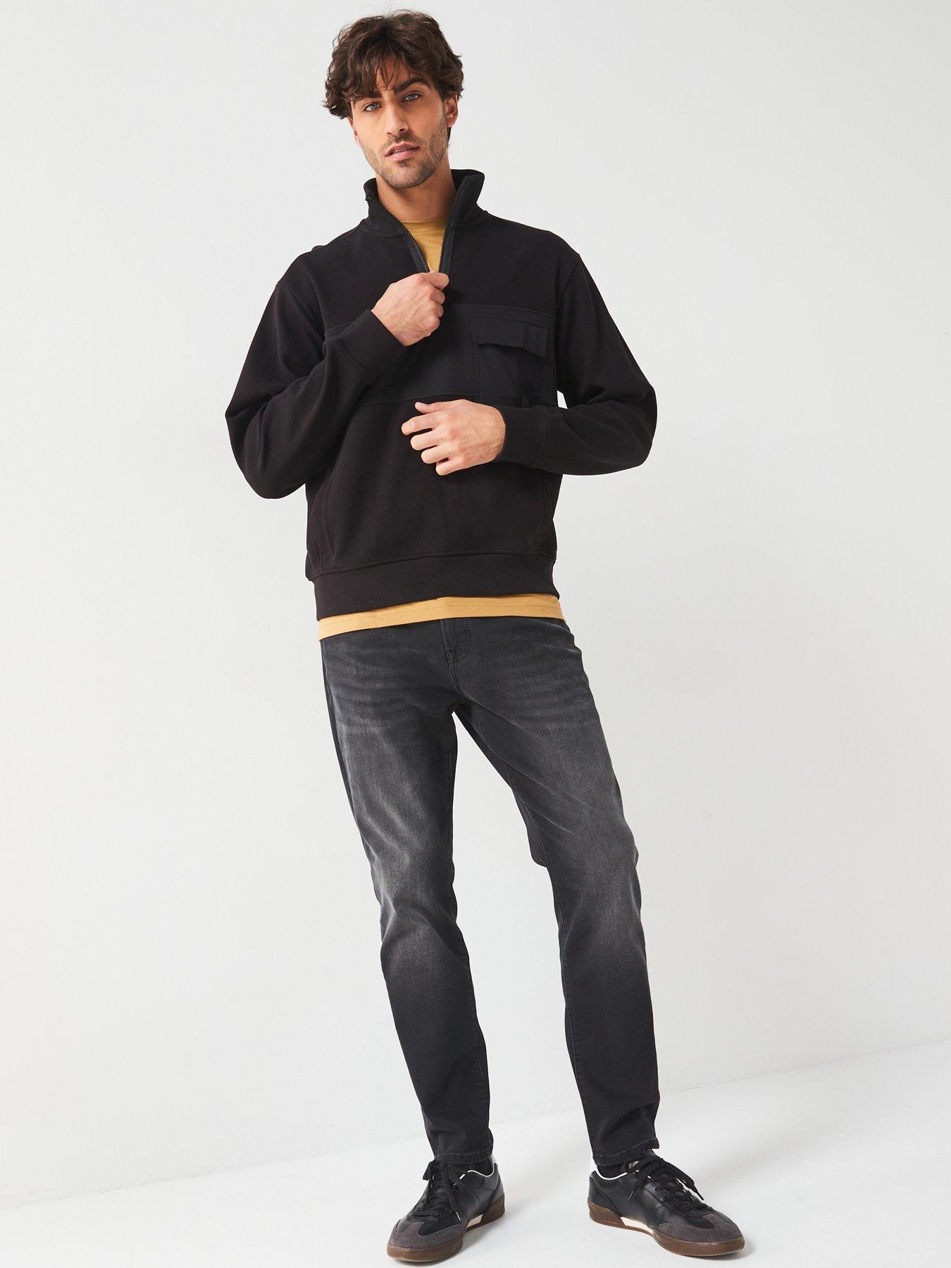 BOSS Ze Relaxed Fit 1/4 Zip Sweatshirt - Black | Very