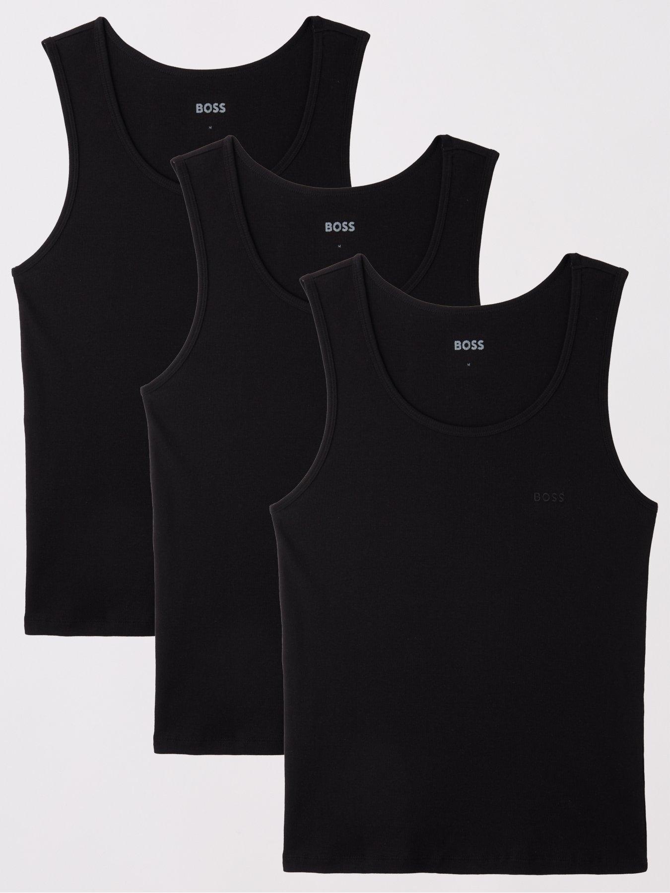 BOSS Regular Fit 3 Pack Ribbed Vest Top- Black | Very