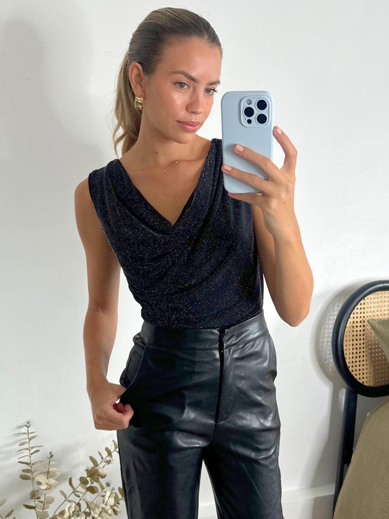 Style Cheat Lurex Draped Ruched Top - Black | Very