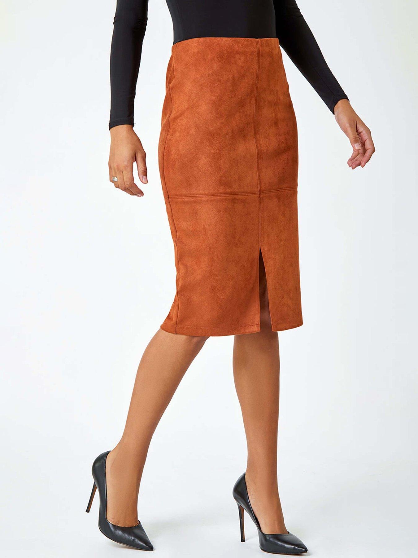 Roman Suedette Pencil Stretch Skirt - Tan | Very