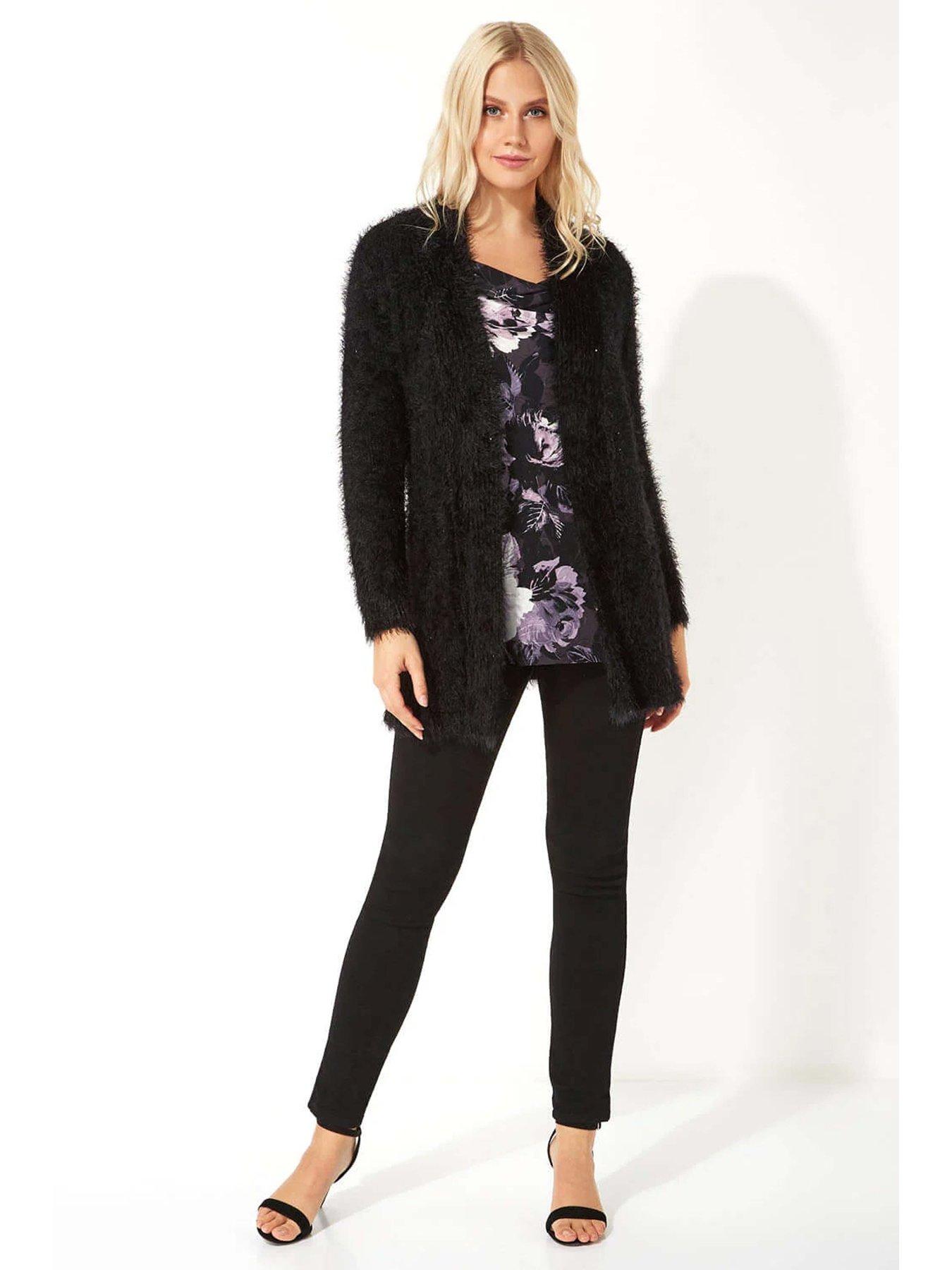 Roman Fluffy Long Sleeve Cardigan - Black | Very