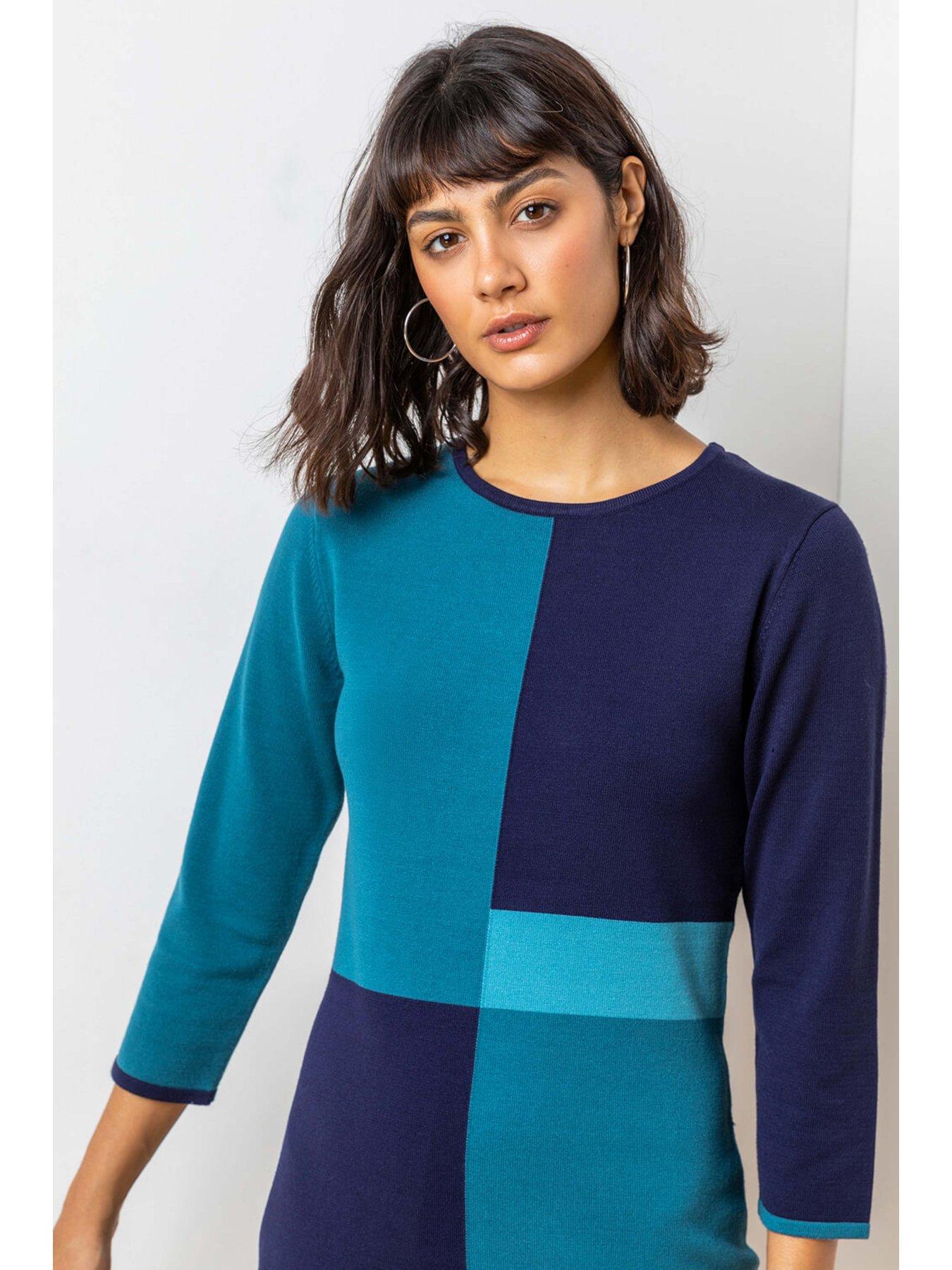 Roman Colour Block Knitted Dress - Blue | Very