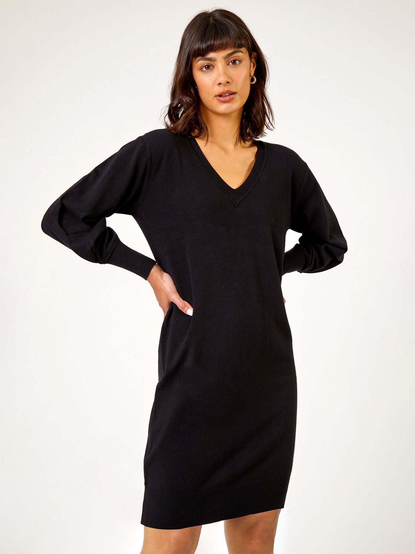 Roman Longline Knitted Jumper Dress - Black | Very