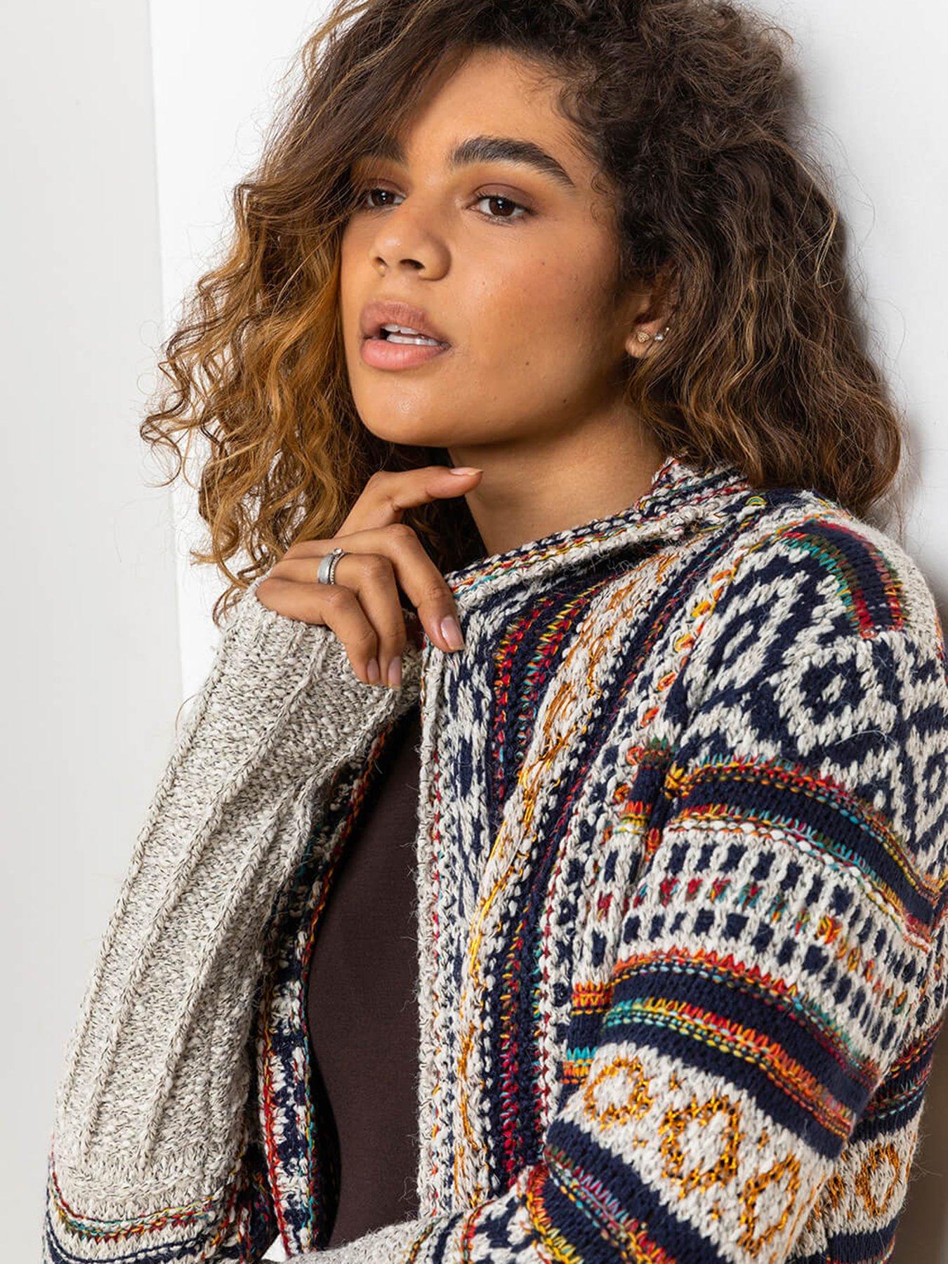 Roman Aztec Print Tassel Hem Longline Cardigan - Natural | Very