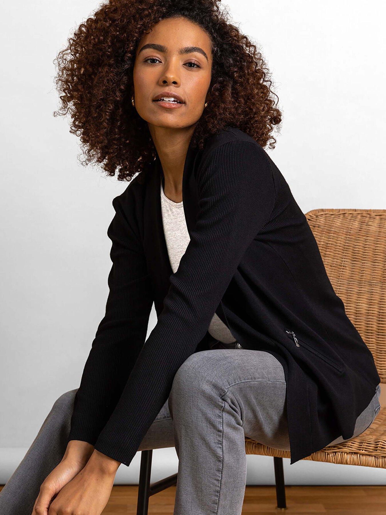 Roman Knitted Zip Detail Jacket - Black | Very