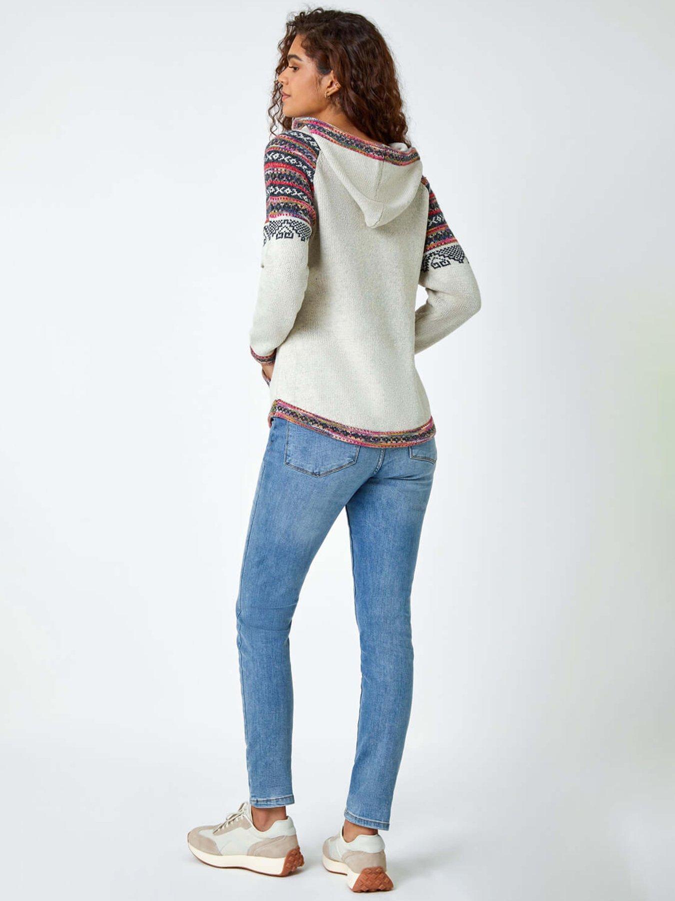 Roman Nordic Print Knitted Hooded V-neck Jumper - Ivory | Very