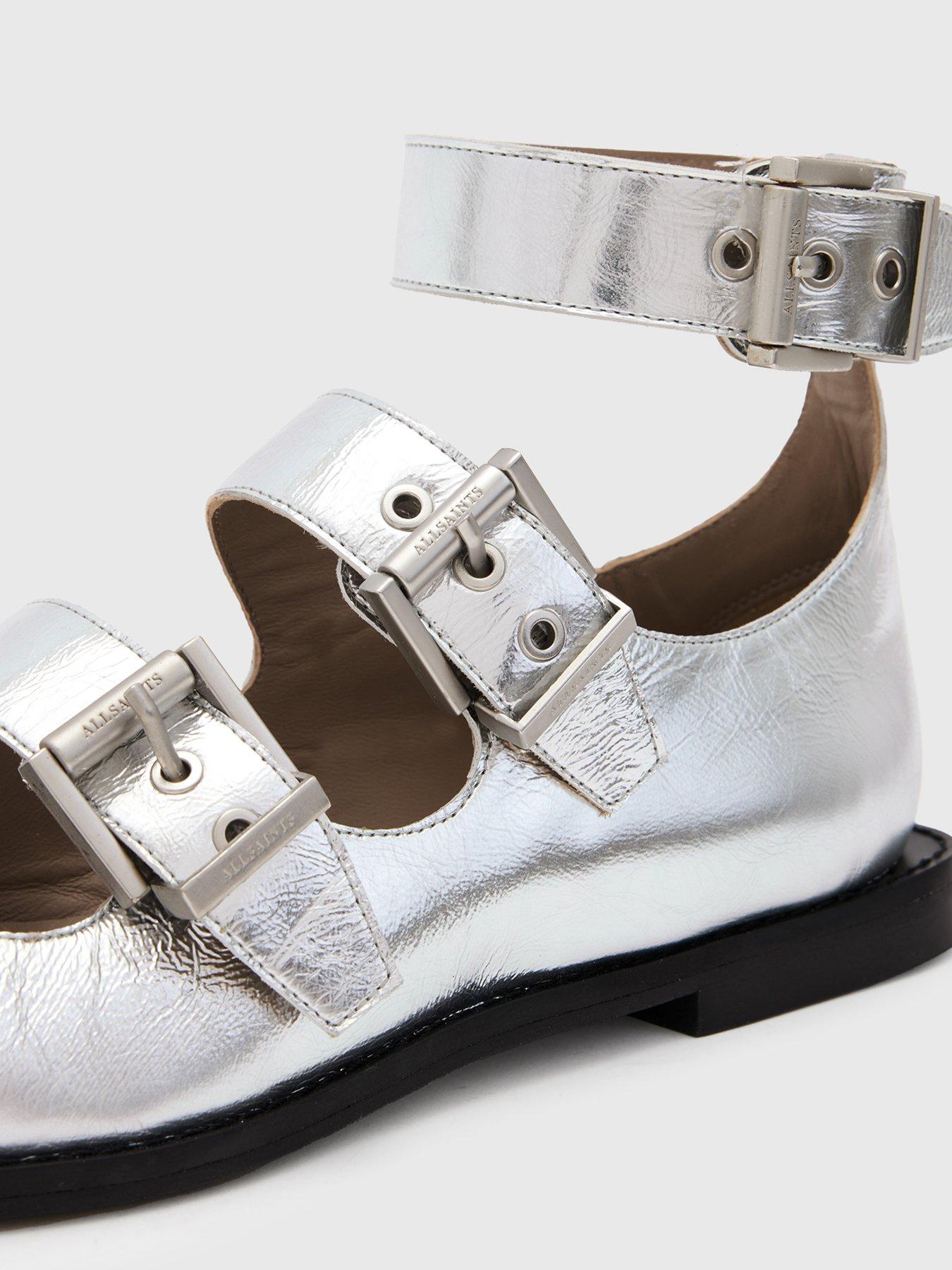 AllSaints Susan Buckle Metallic Leather Shoes - Silver | Very