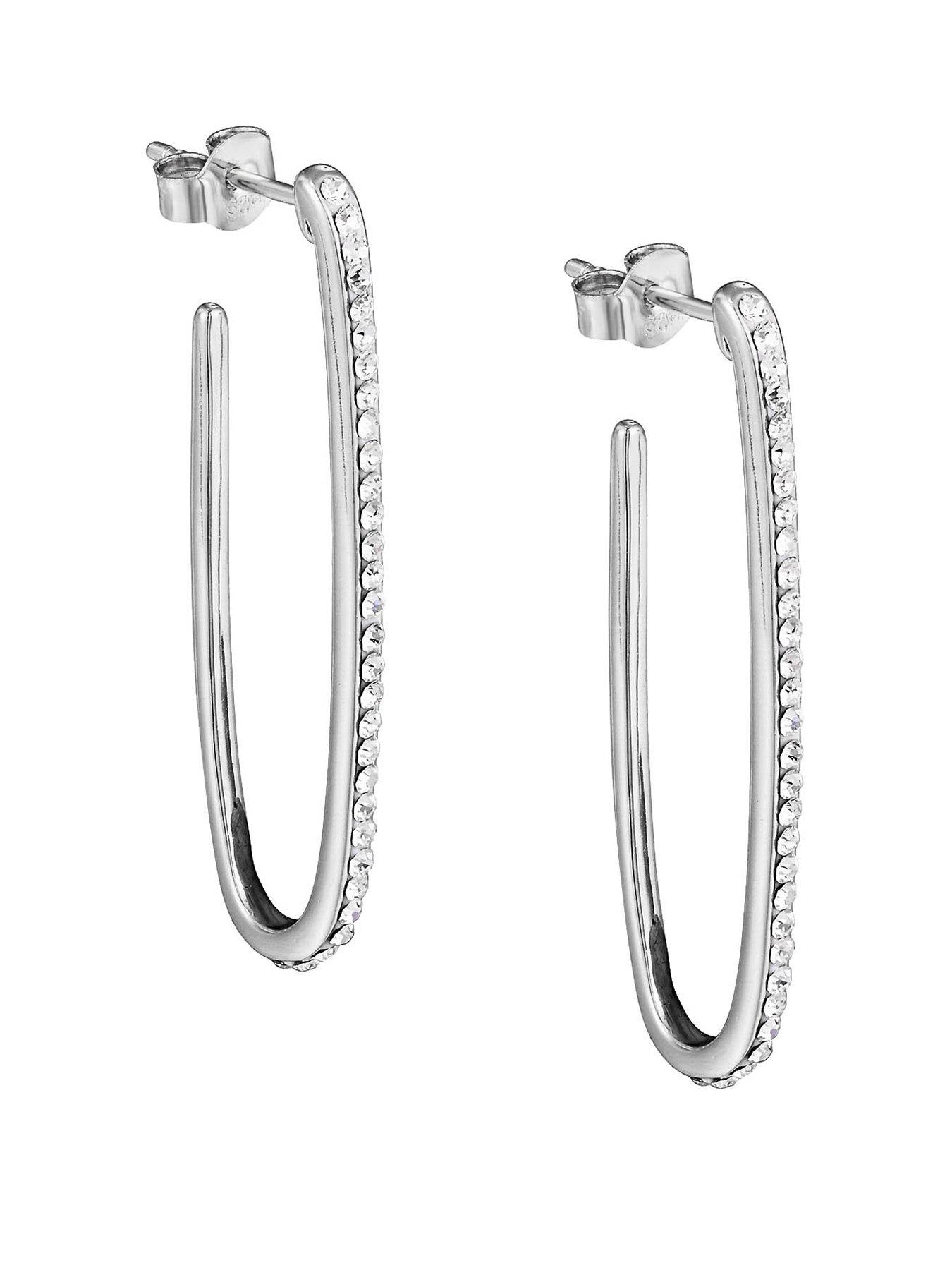 The Love Collection Sterling Silver Rectangle CZ Stud Hoops | Very