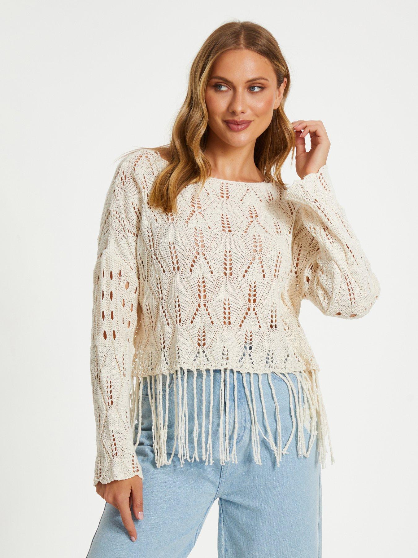 Quiz Cream Knitted Fringe Hem Jumper | Very