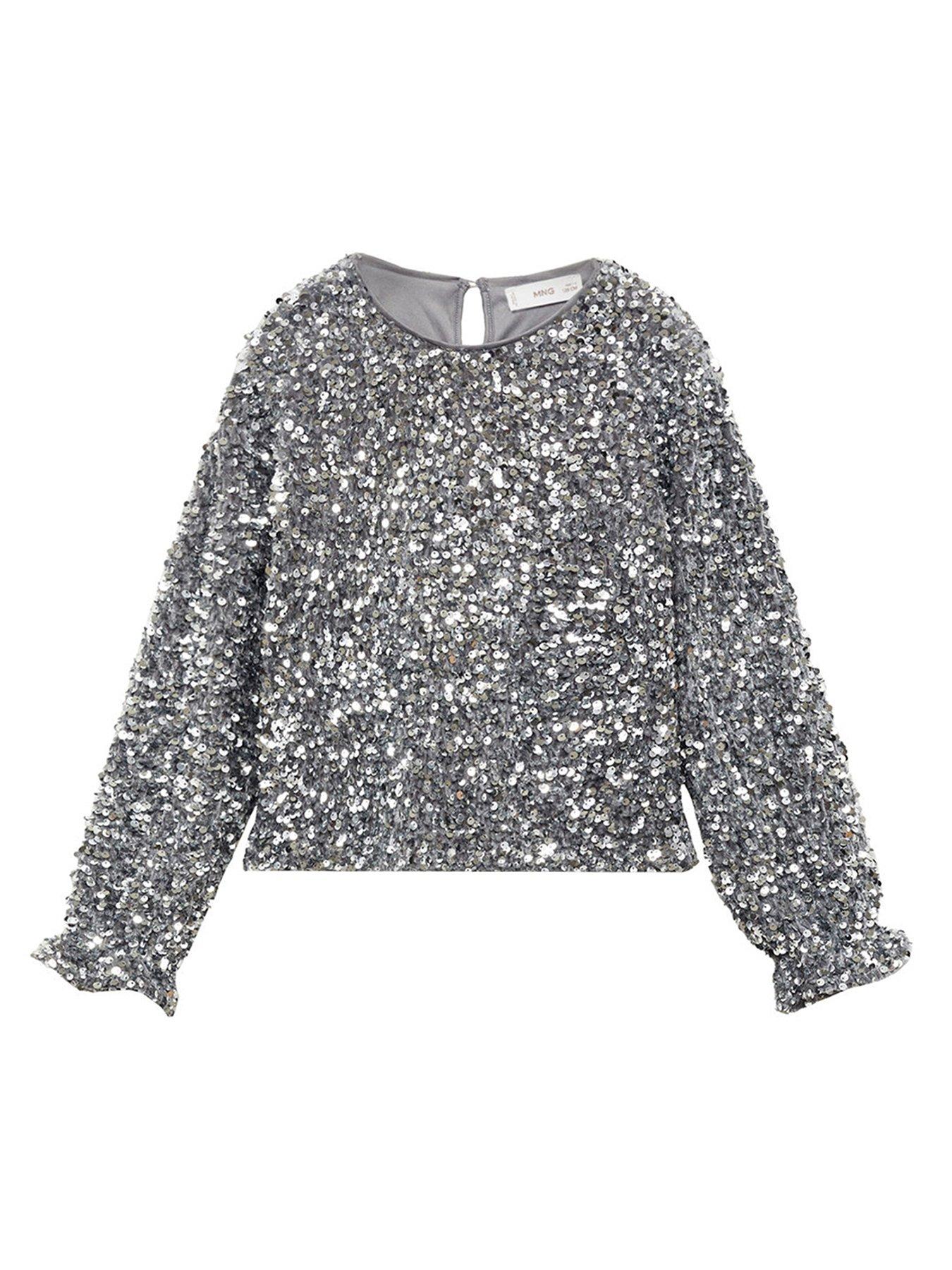 Mango Girls Sequin Long Sleeve Top - Silver | Very