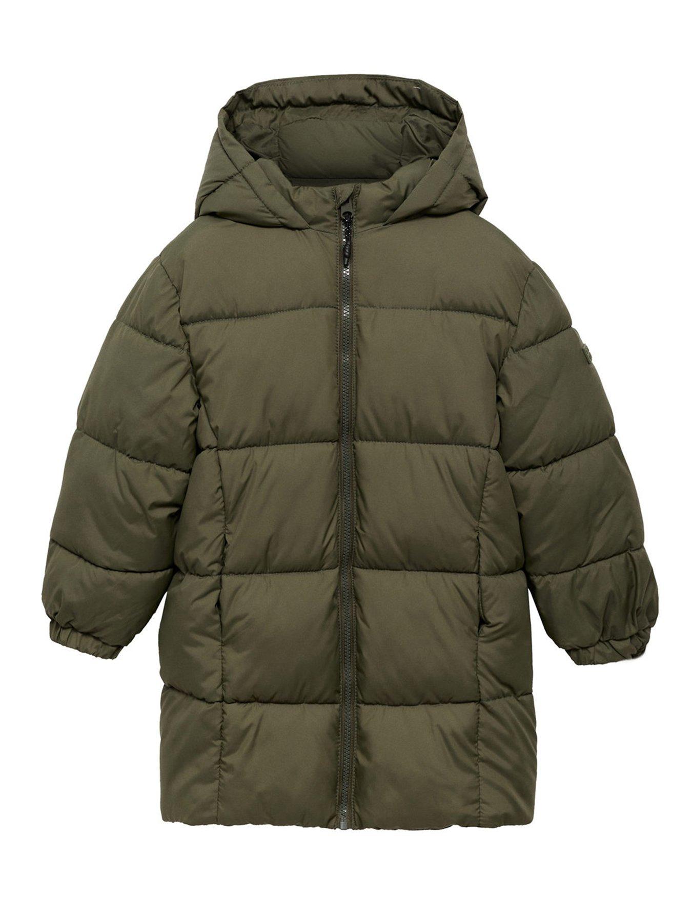 Mango Girls Longer Line Padded Coat - Khaki | Very