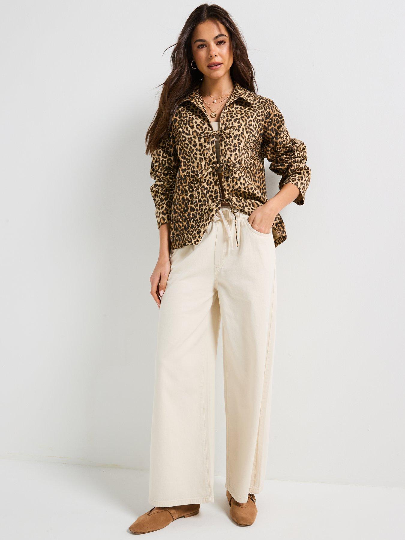 Vero Moda Leopard Print Tie Front Denim Jacket - Multi | Very