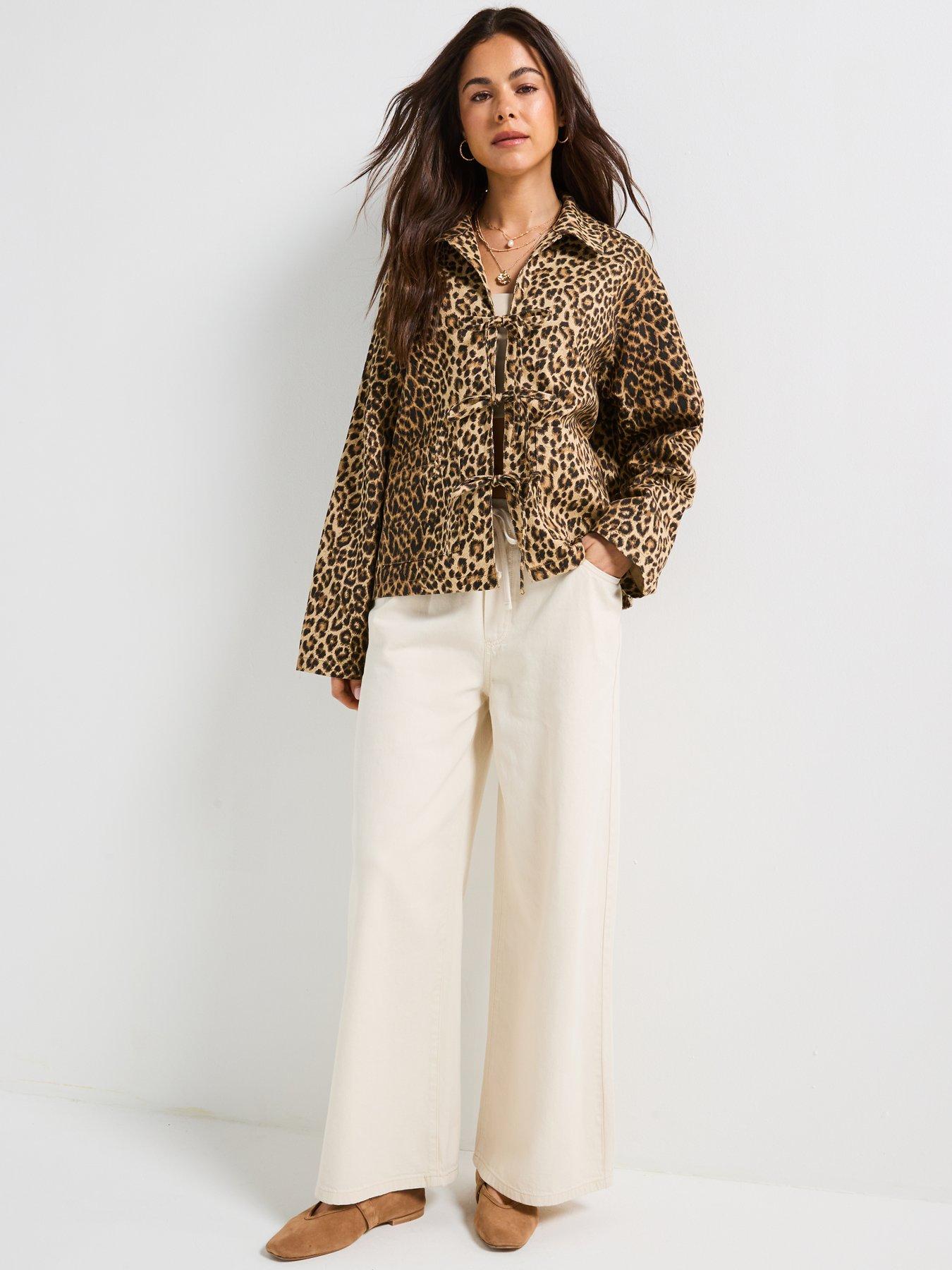 Vero Moda Leopard Print Tie Front Denim Jacket - Multi | Very