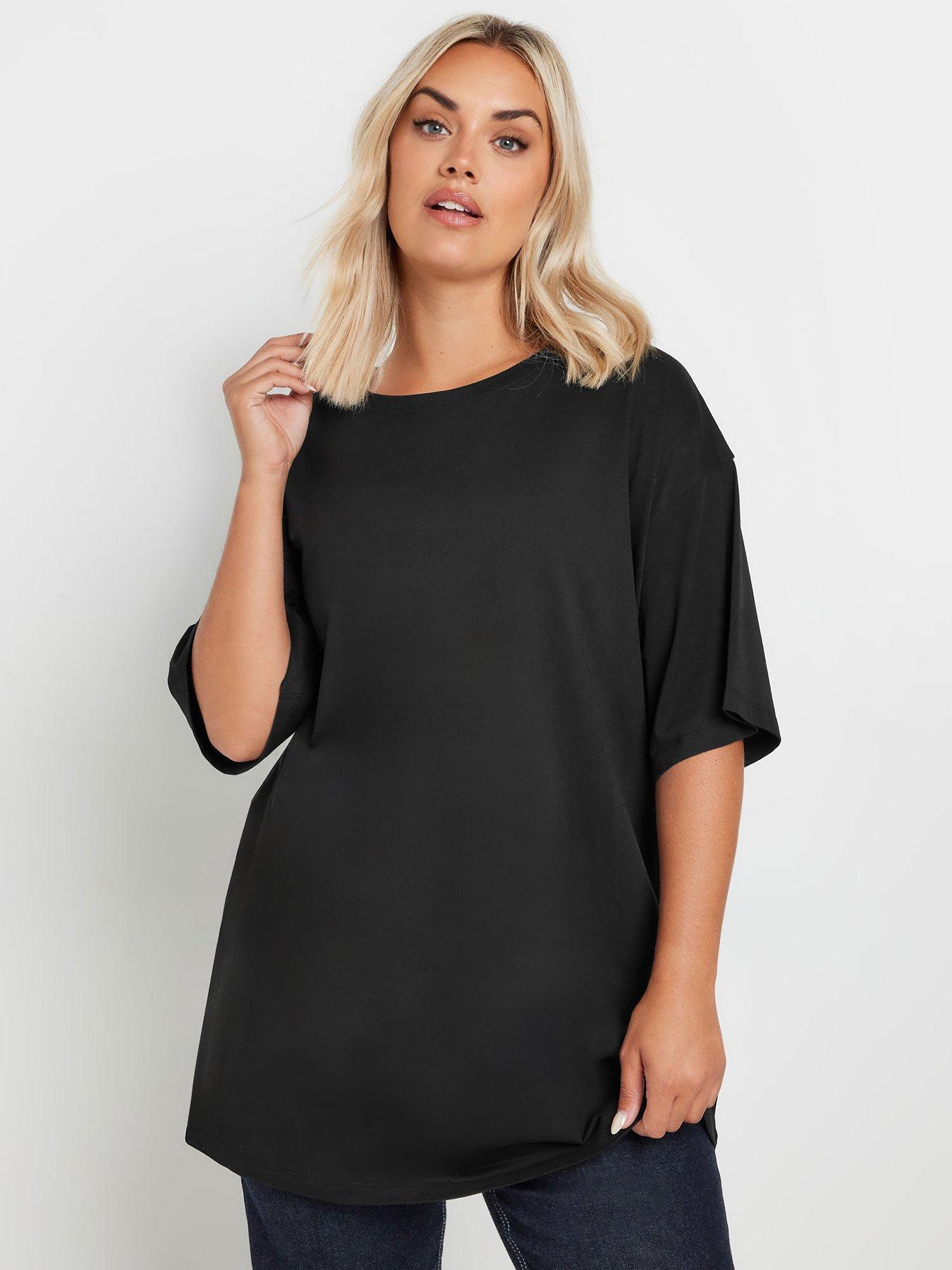 Yours Curve Basic Long Line T-Shirt - Black | Very