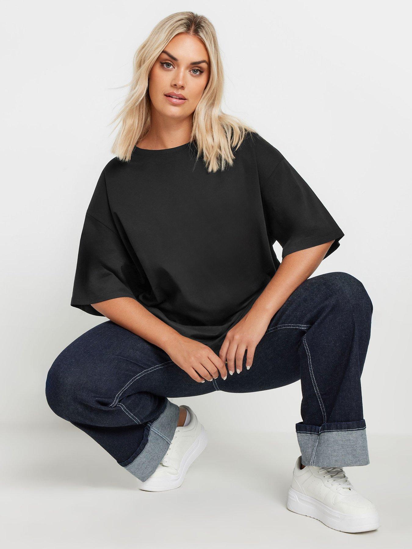 Yours Curve Basic Long Line T-Shirt - Black | Very