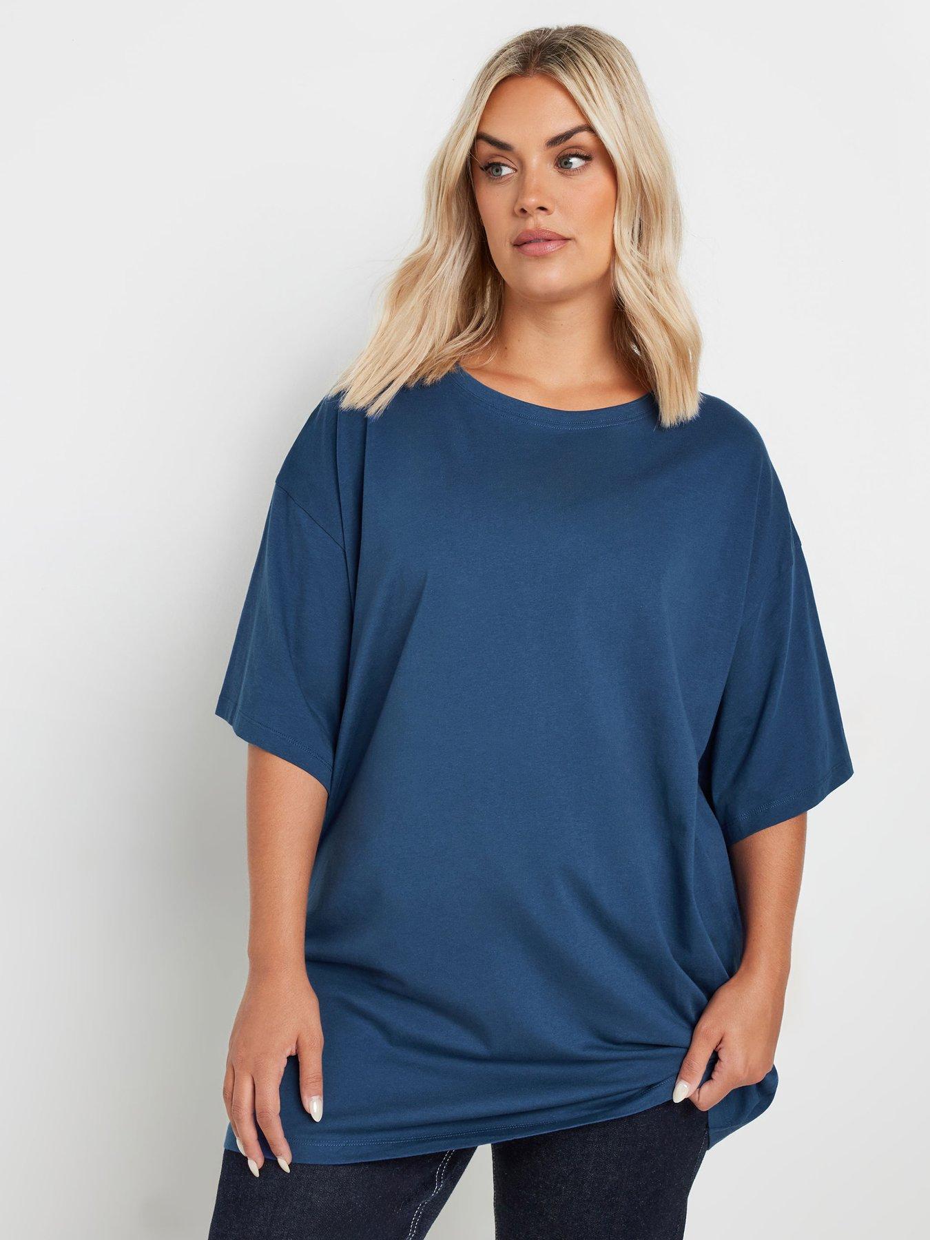 Yours Curve Basic Long Line T-Shirt - Blue | Very