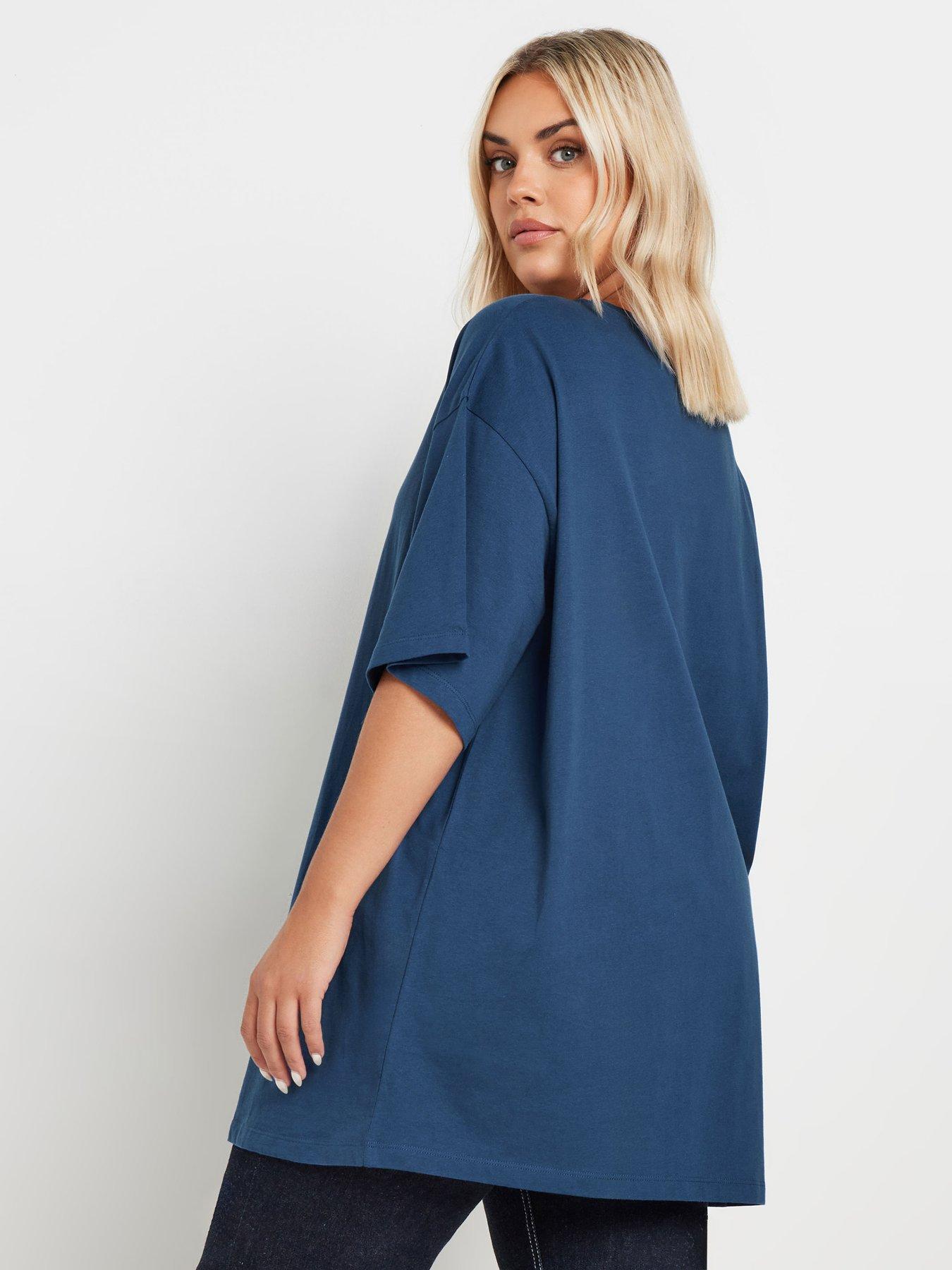 Yours Curve Basic Long Line T-Shirt - Blue | Very