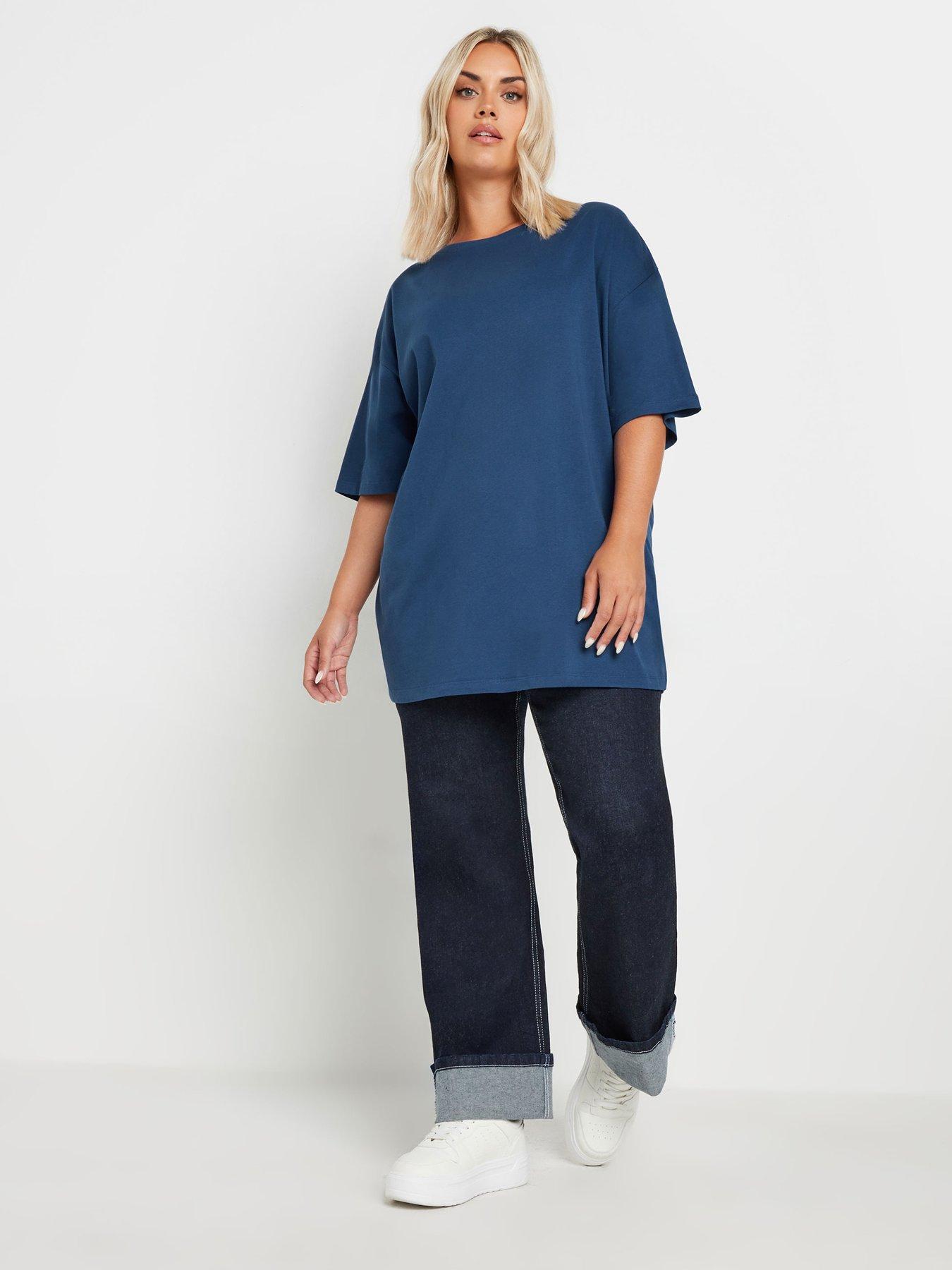 Yours Curve Basic Long Line T-Shirt - Blue | Very