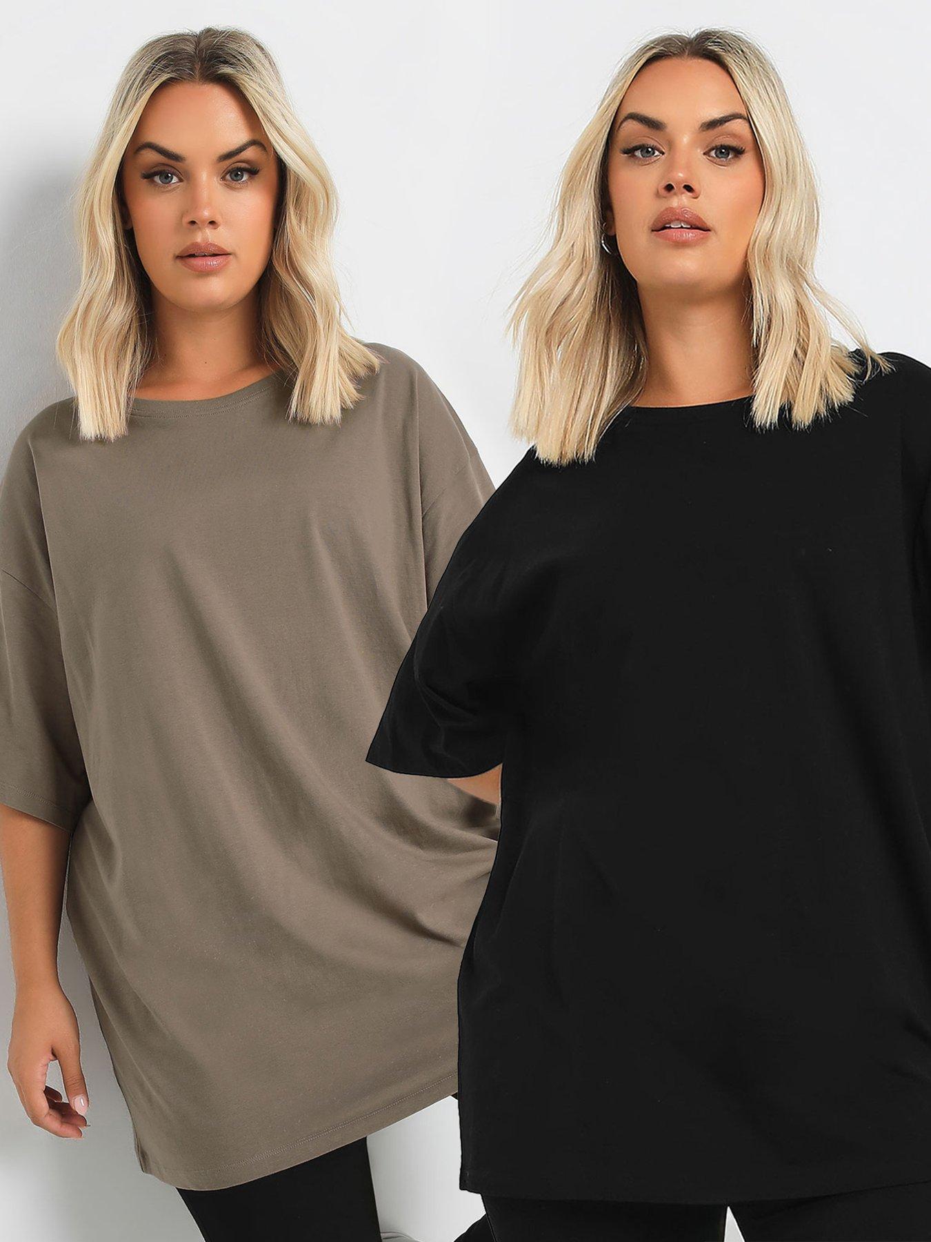 Yours Curve Basic Long Line T-Shirt - Black | Very