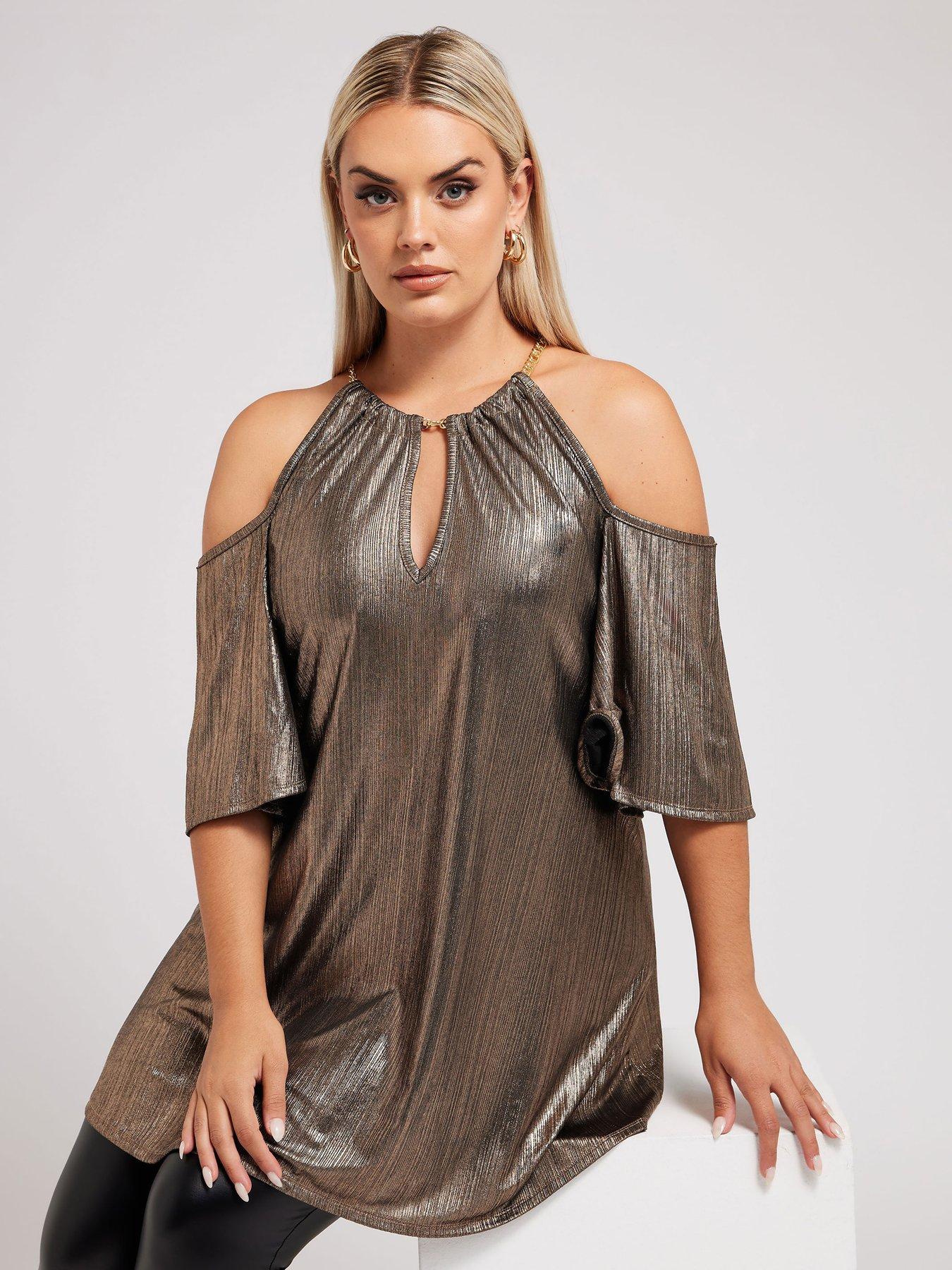 Yours Curve Foil Chain Detail Top - Gold | Very