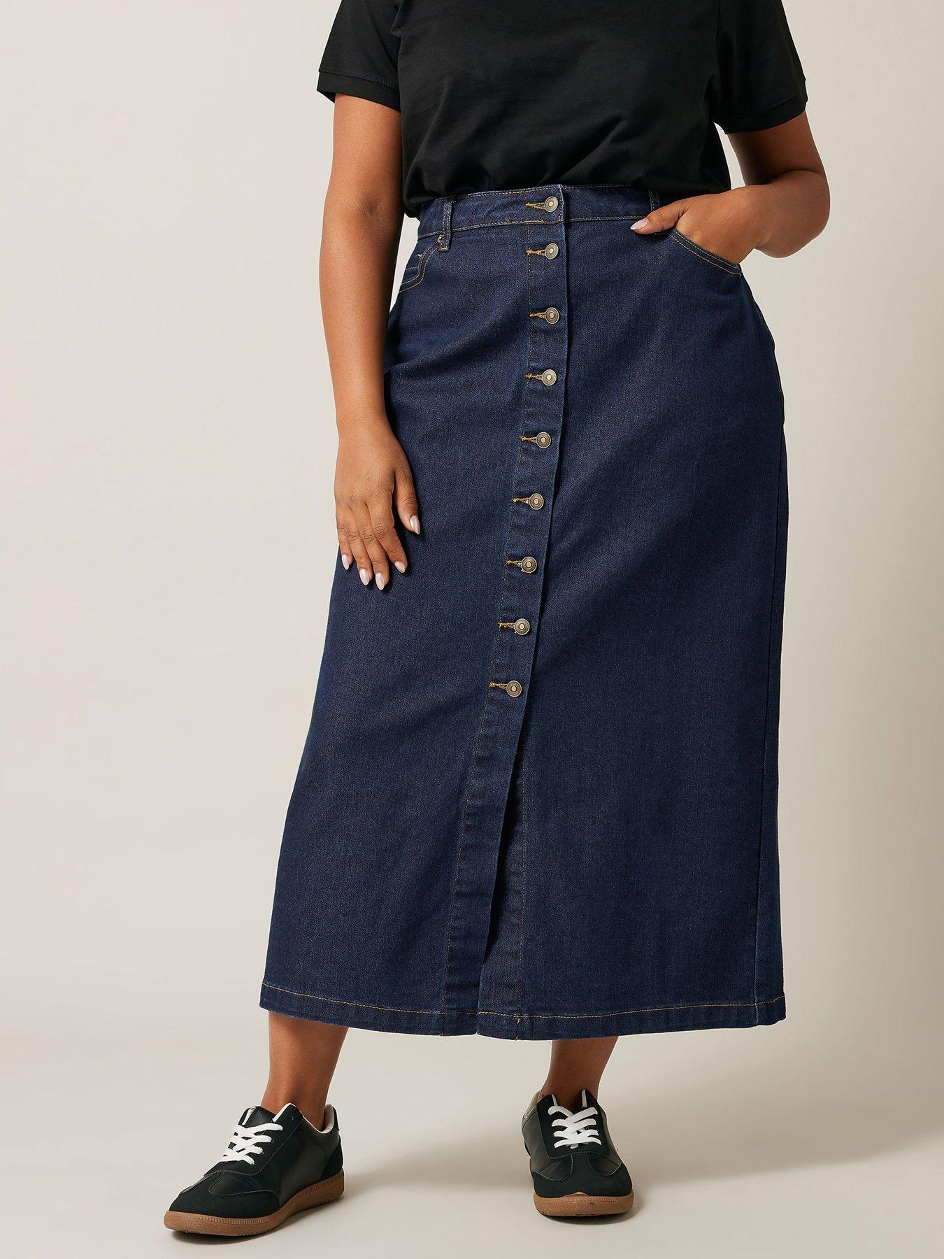 Evans Button Through Skirt - Blue | Very