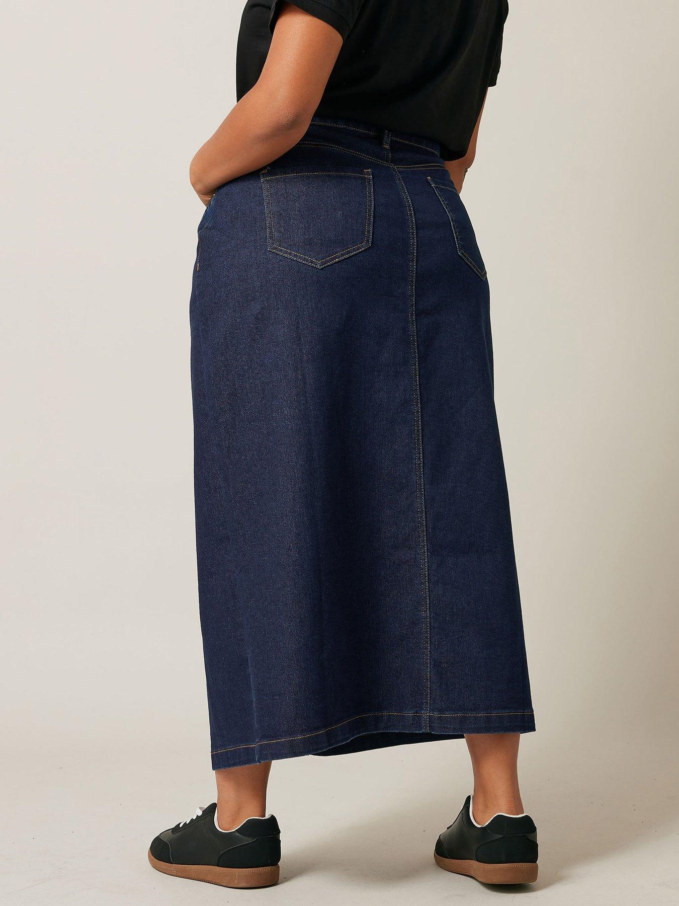 Evans Button Through Skirt - Blue | Very