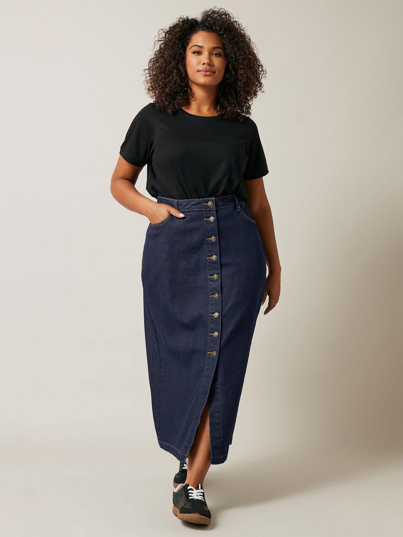 Evans Button Through Skirt - Blue | Very