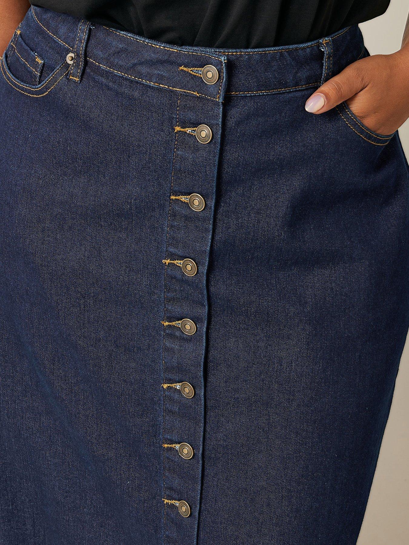 Evans Button Through Skirt - Blue | Very