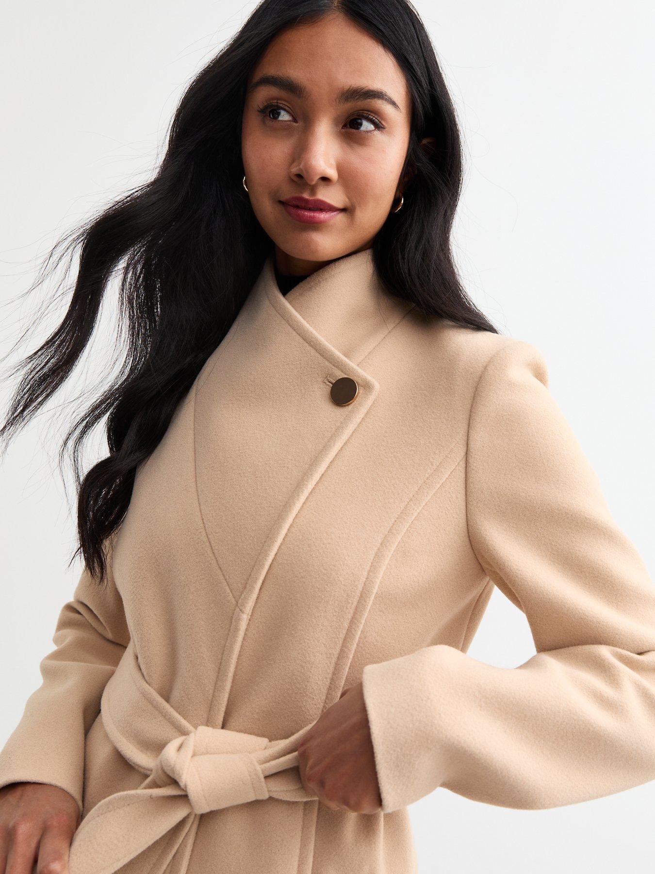 New Look Cream Funnel Neck Belted Coat - Beige | Very
